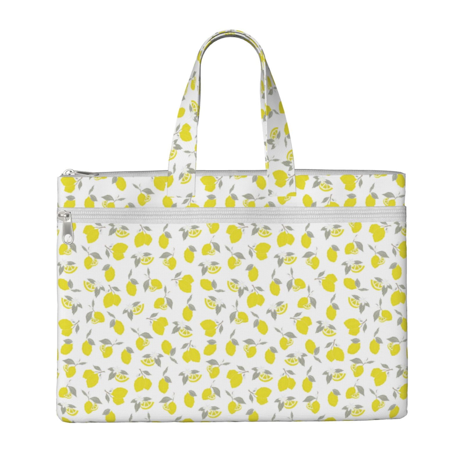 Cauagu Yellow Lemon Leaves Pattern Canvas Tote File Bag, Zipper Tote ...
