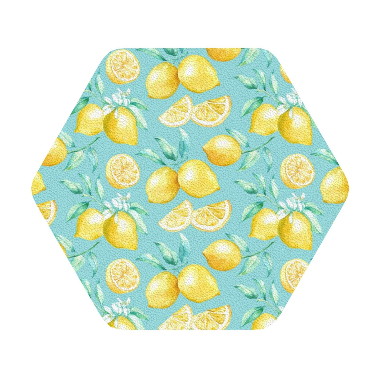 Cauagu Yellow Lemon for Round Coaster,Drink Coasters Set of 4 Leather ...