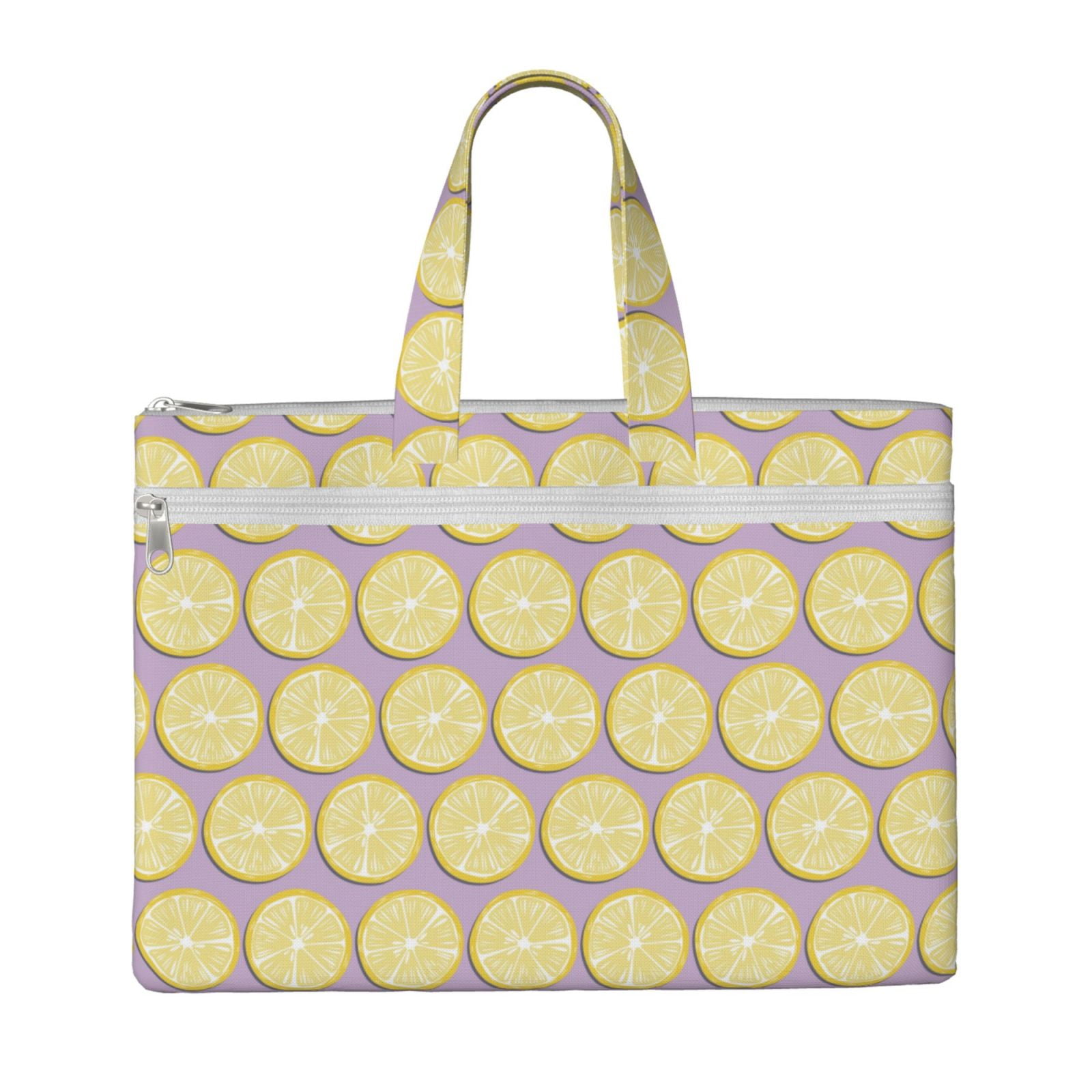 Cauagu Yellow Lemon Slices Pattern Canvas Tote File Bag, Zipper Tote ...