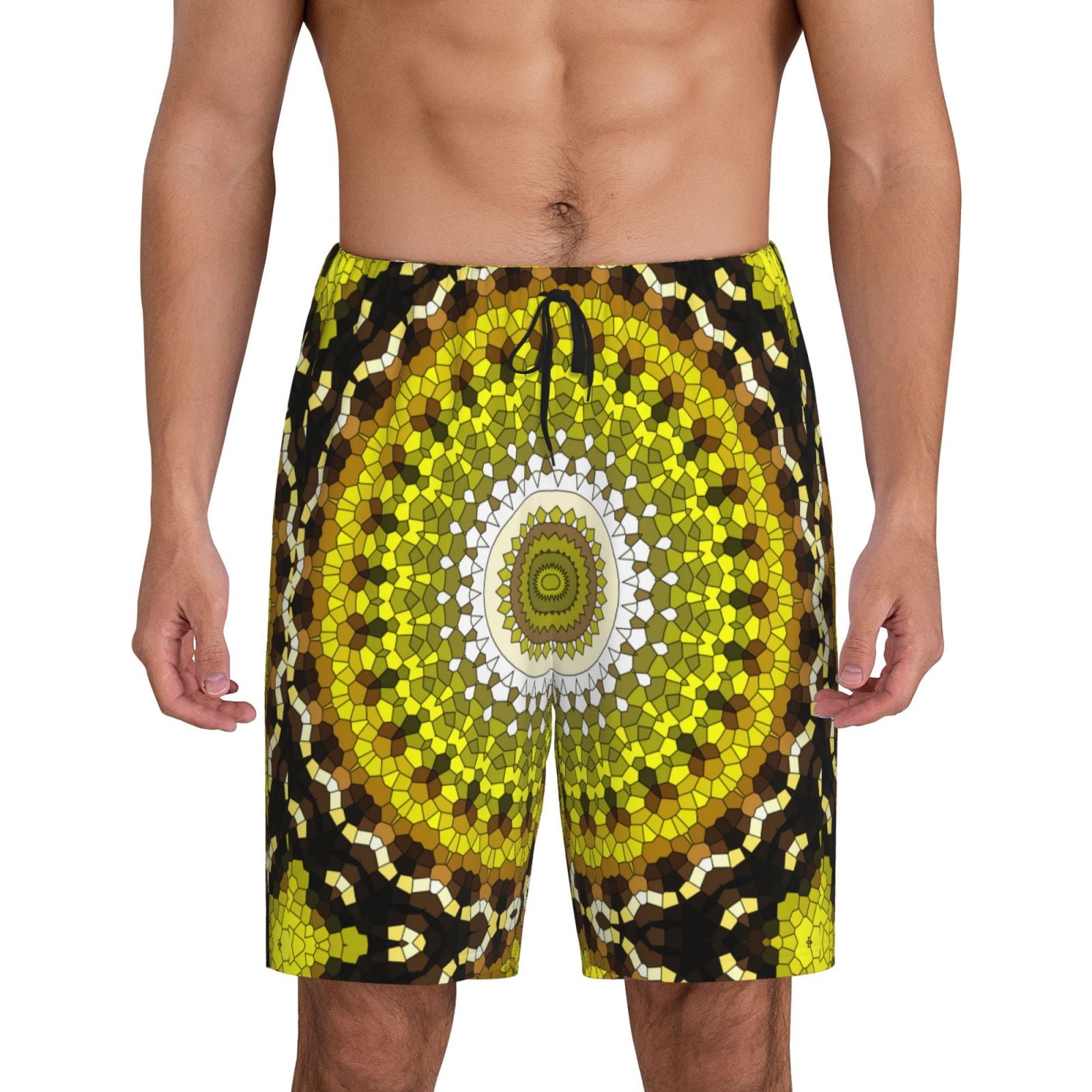 Cauagu Yellow Mandala Print Pajama Bottoms for Men Sleep Pajama Shorts ...
