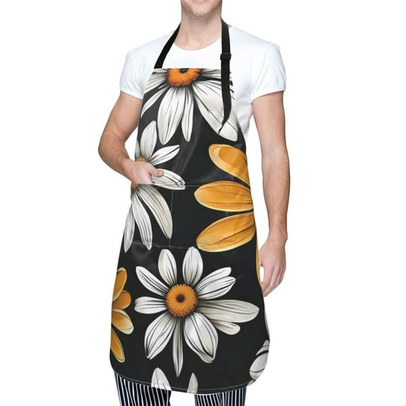 Cauagu Yellow White Daisy Pattern Aprons with Pockets,Waterproof Apron ...