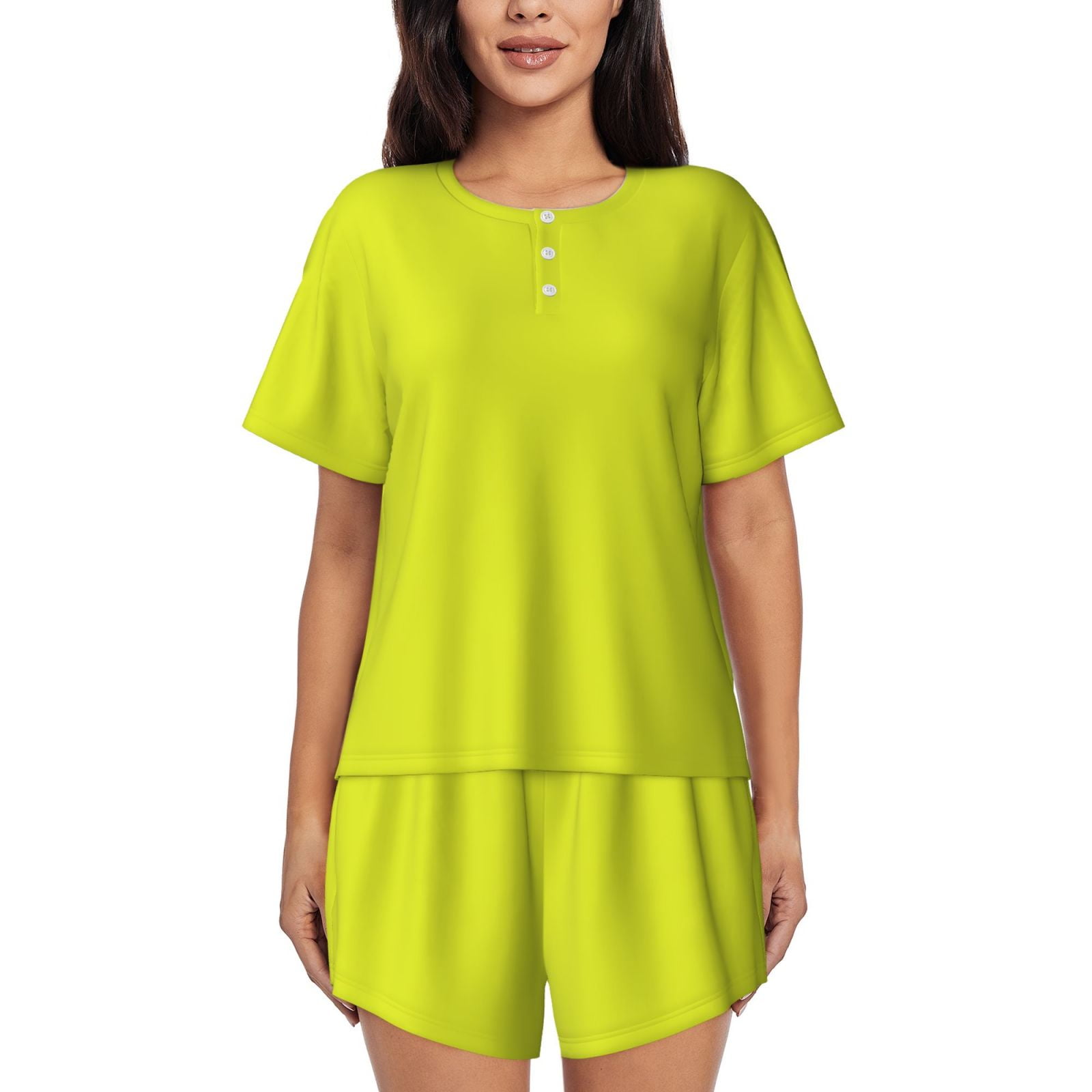 Cauagu Yellow for Women's Round Neck Pajama Set,Short-Sleeved Pajamas ...