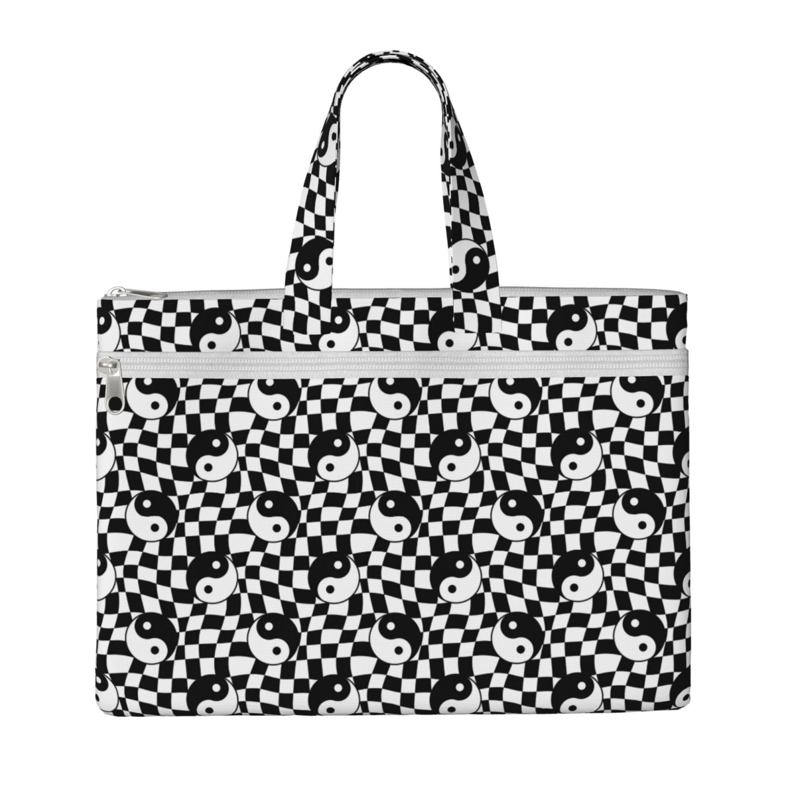 Cauagu Ying Yang Checkered Pattern Canvas Tote File Bag, Zipper Tote ...