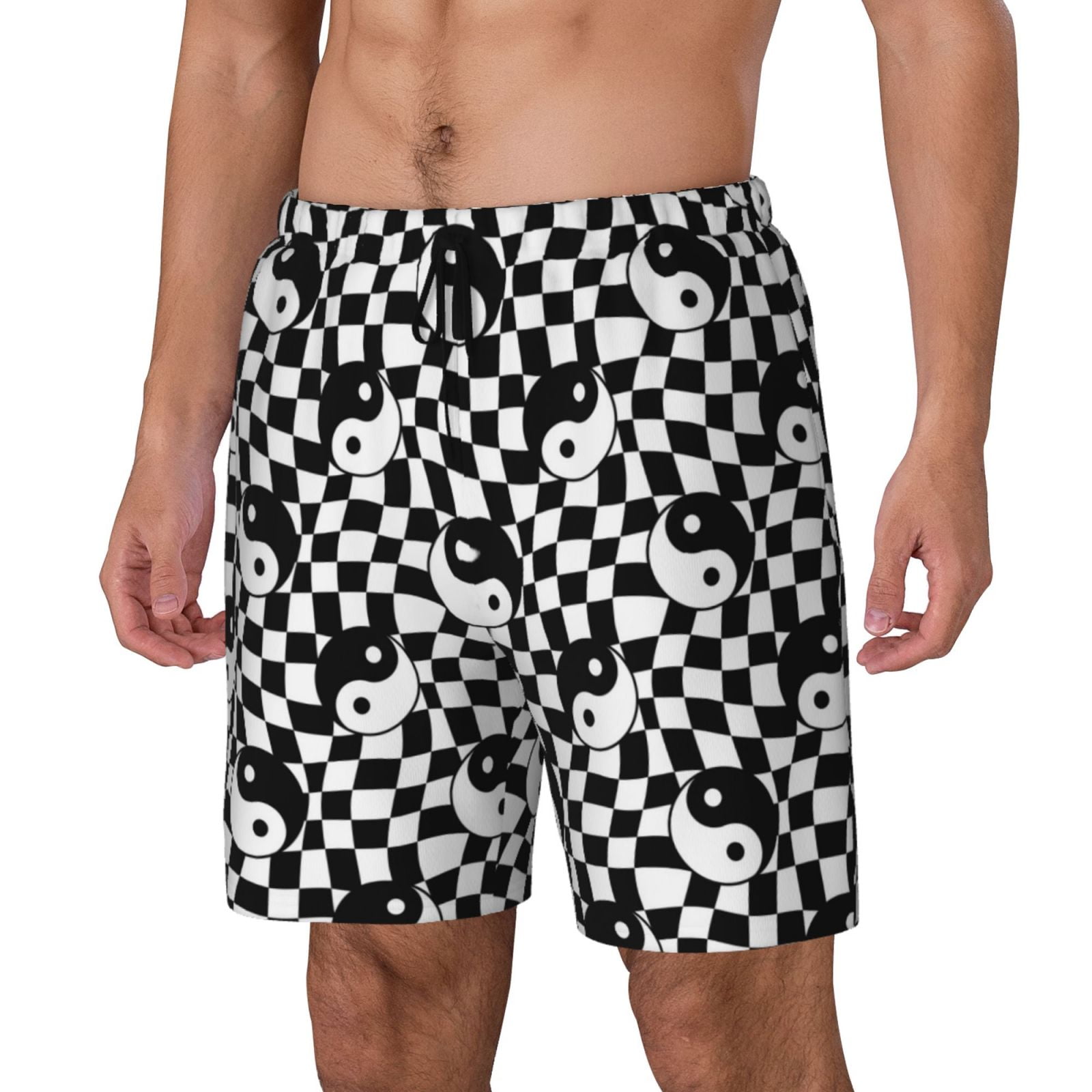 Cauagu Ying Yang Checkered Print Mens Swim Trunks Quick Dry Board ...
