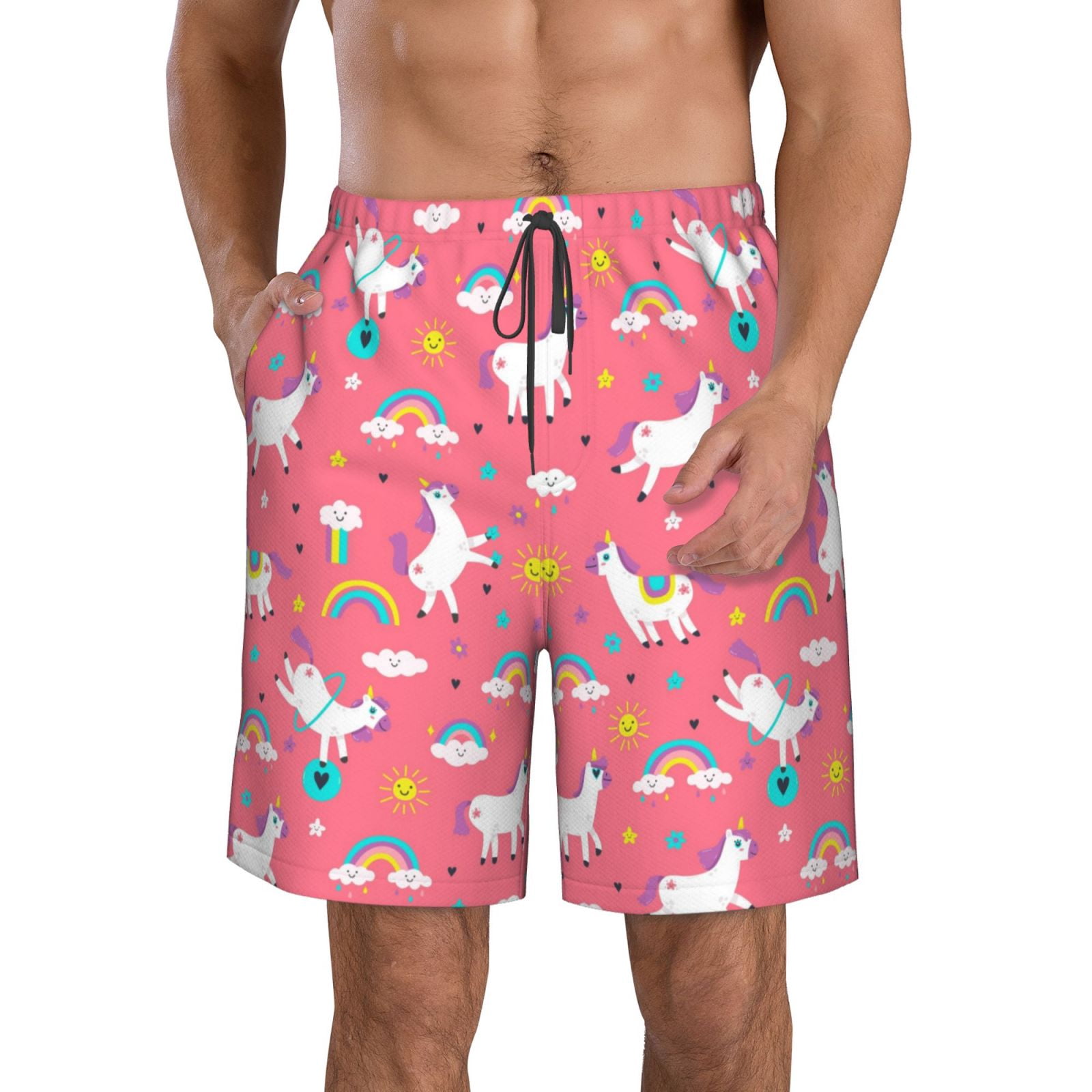 Cauagu Yoga Unicorn Print Men's Swim Trunks,Hawaiian Bathing Suit ...