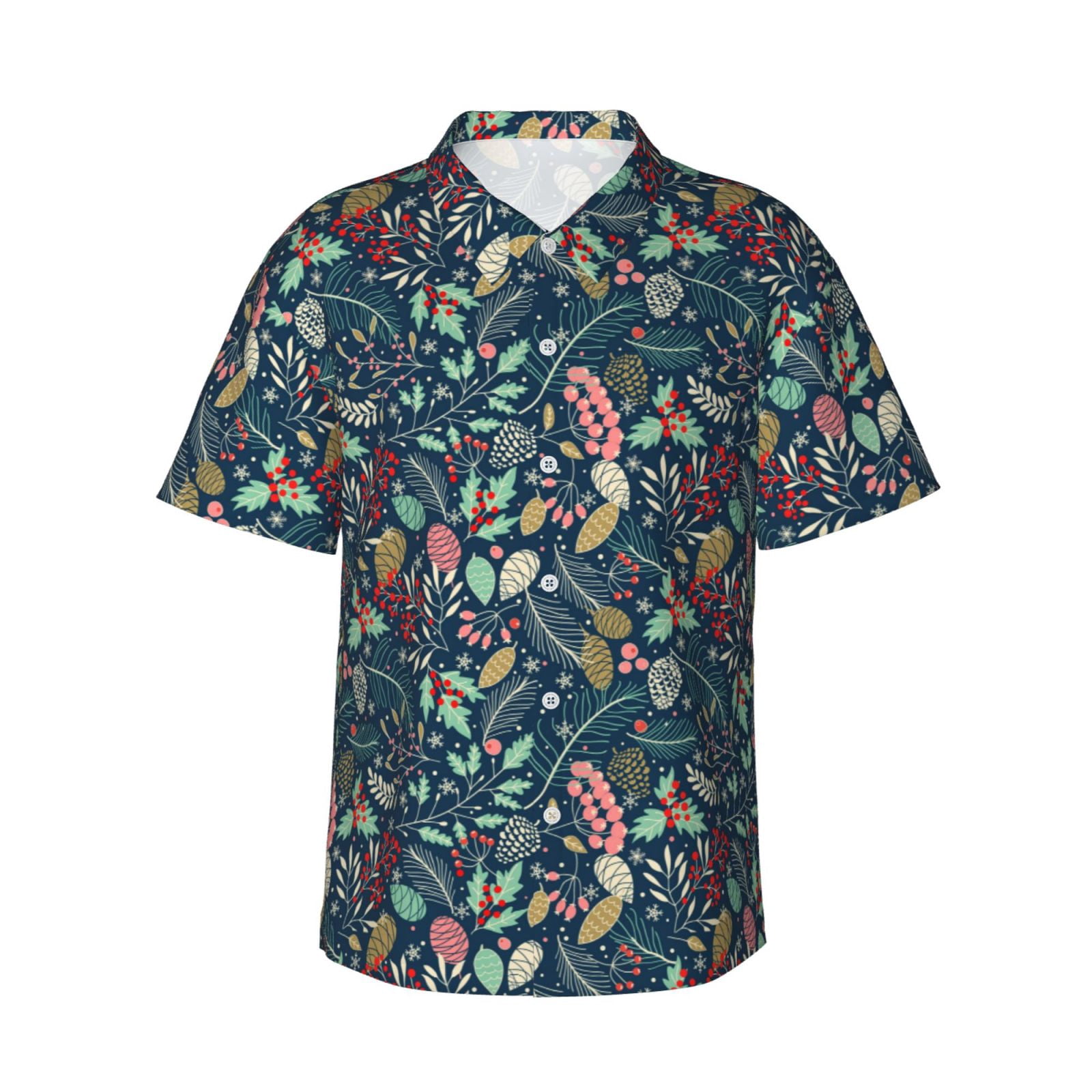 Cauagu berry Nuts Leaf Print Hawaiian Shirt for Men,Casual Short Sleeve ...