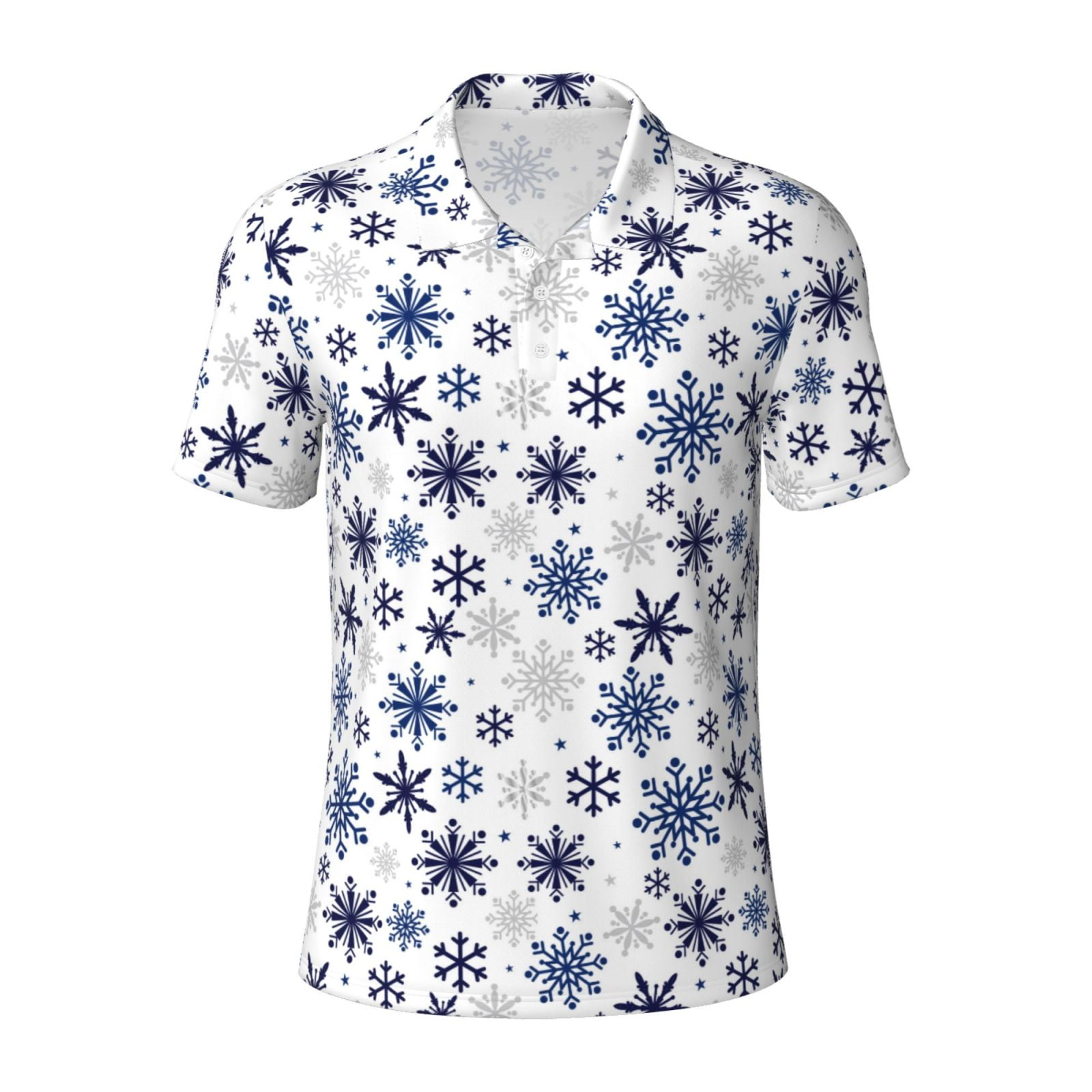 Cauagu blue Snowflake Prints Print Men's Polo Shirts, Short-Sleeve Polo ...