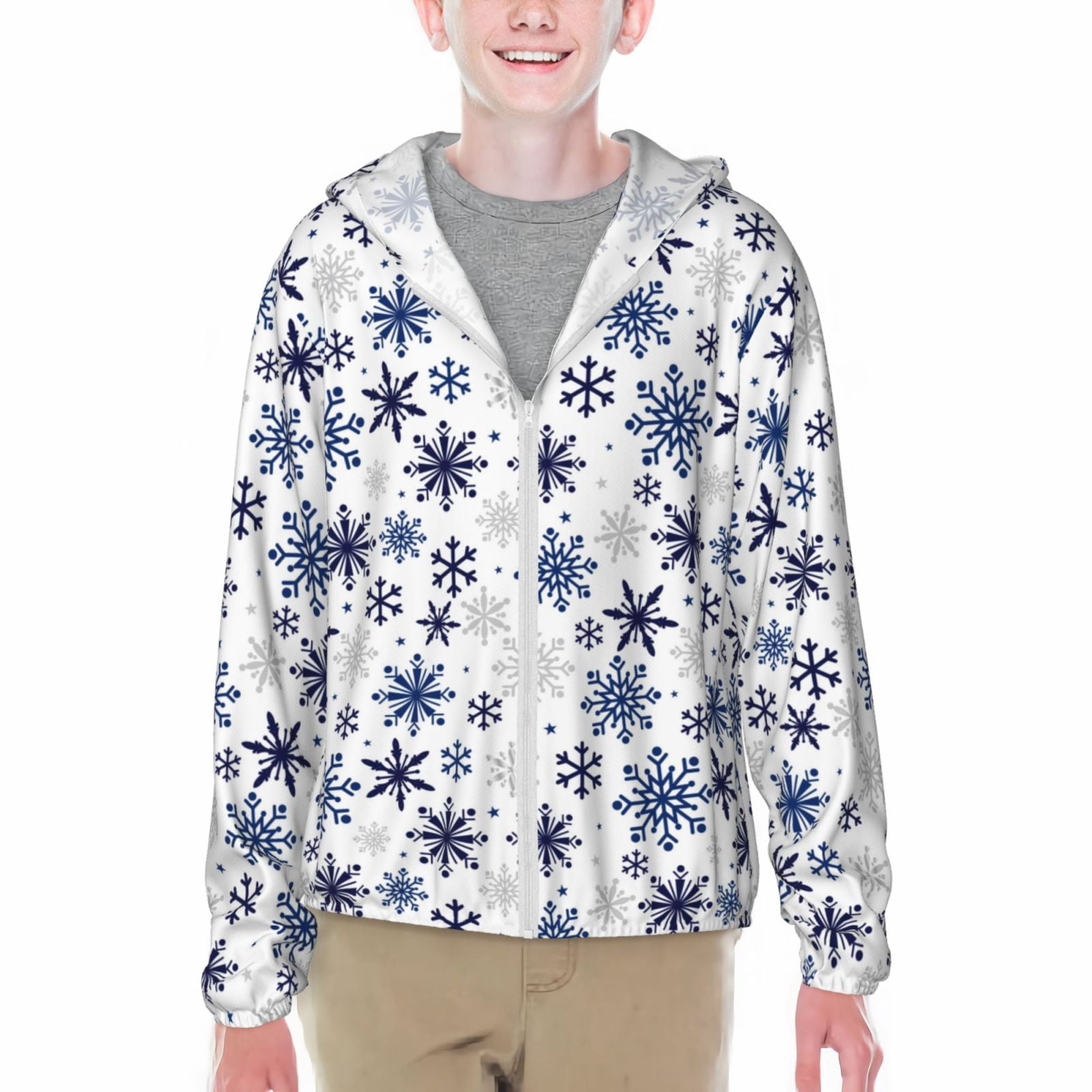 Cauagu blue Snowflake Prints Print Sun Protection Jacket for Teen,Full ...