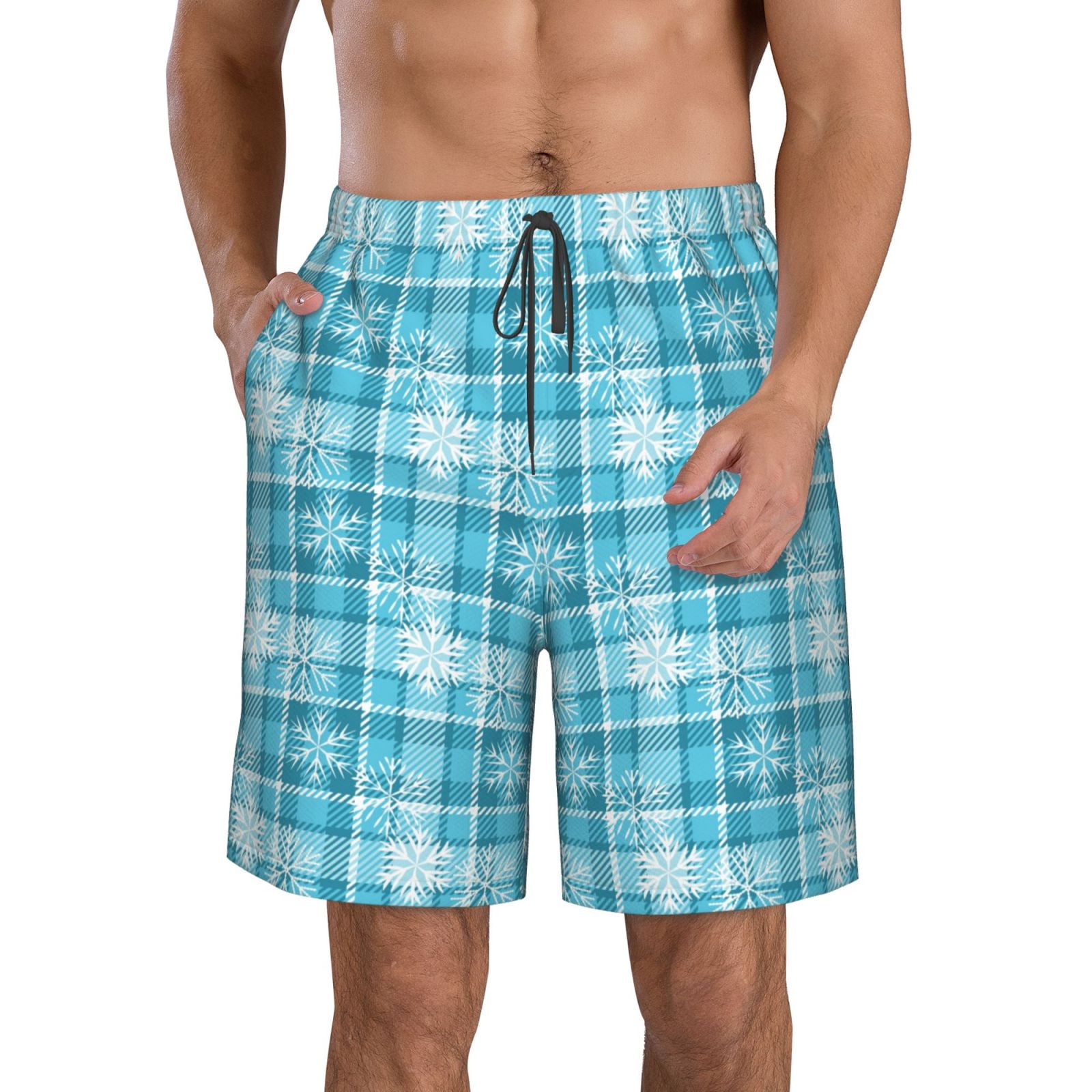 Cauagu blue plaid Snowflake Print Men's Swim Trunks,Hawaiian Bathing ...