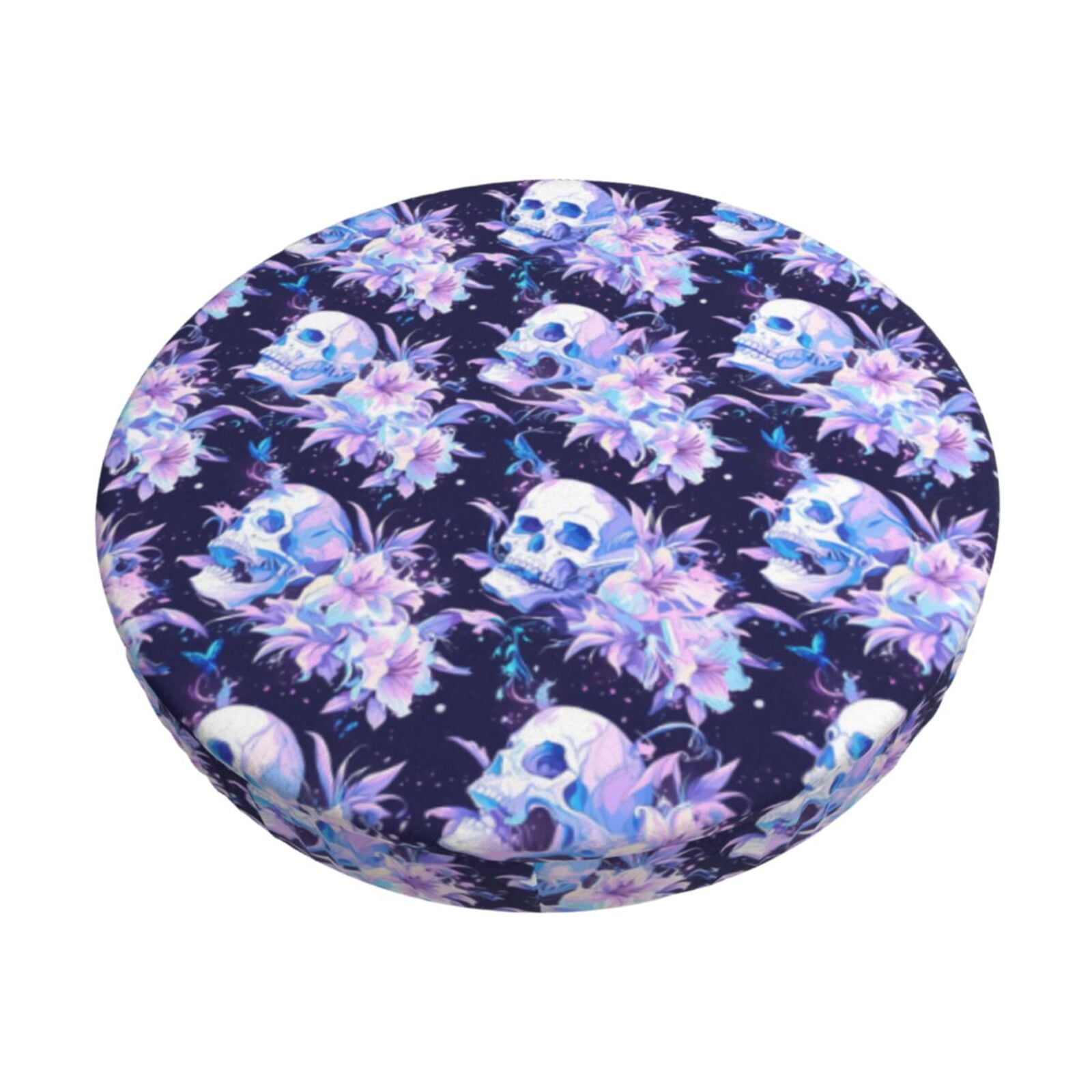 Cauagu blue starry sky Skull flower Print Round Stool Covers,Seat ...