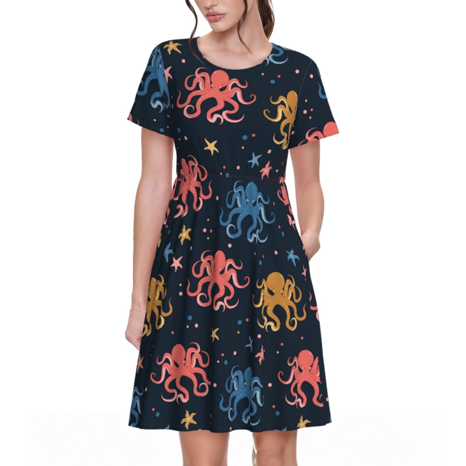 Cauagu cartoon doodle octopus Print Summer Dresses for Women 2025 Loose ...