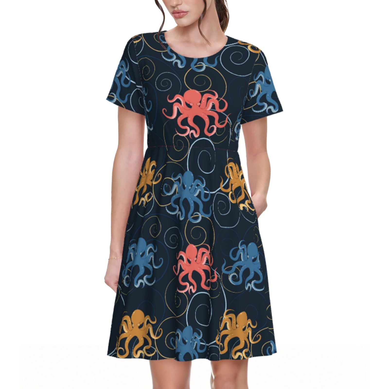 Cauagu cartoon doodle octopus Print Summer Dresses for Women 2025 Loose ...