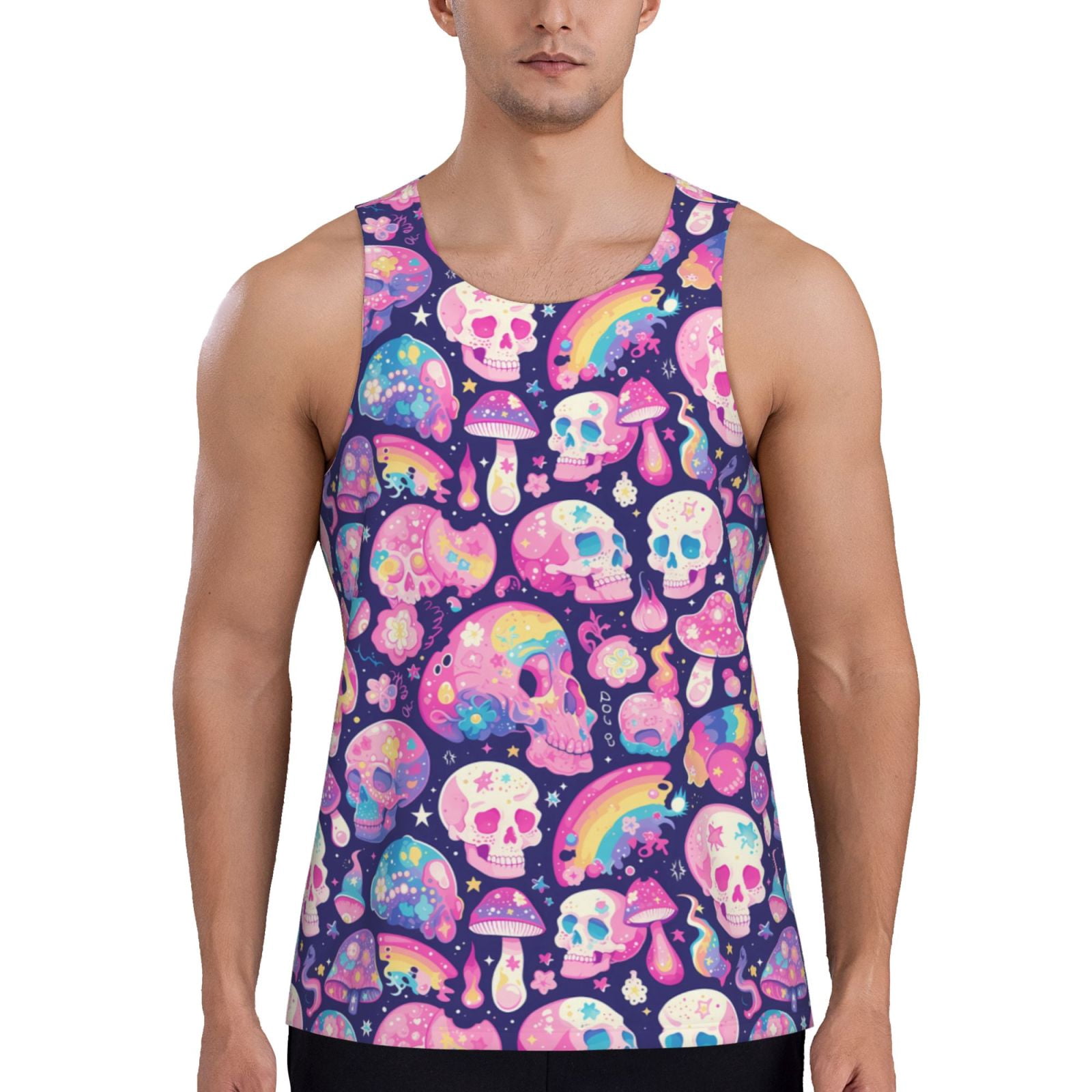 Cauagu cartoon rainbow Skull Print Men's Sleeveless Muscle Shirts,Tank ...