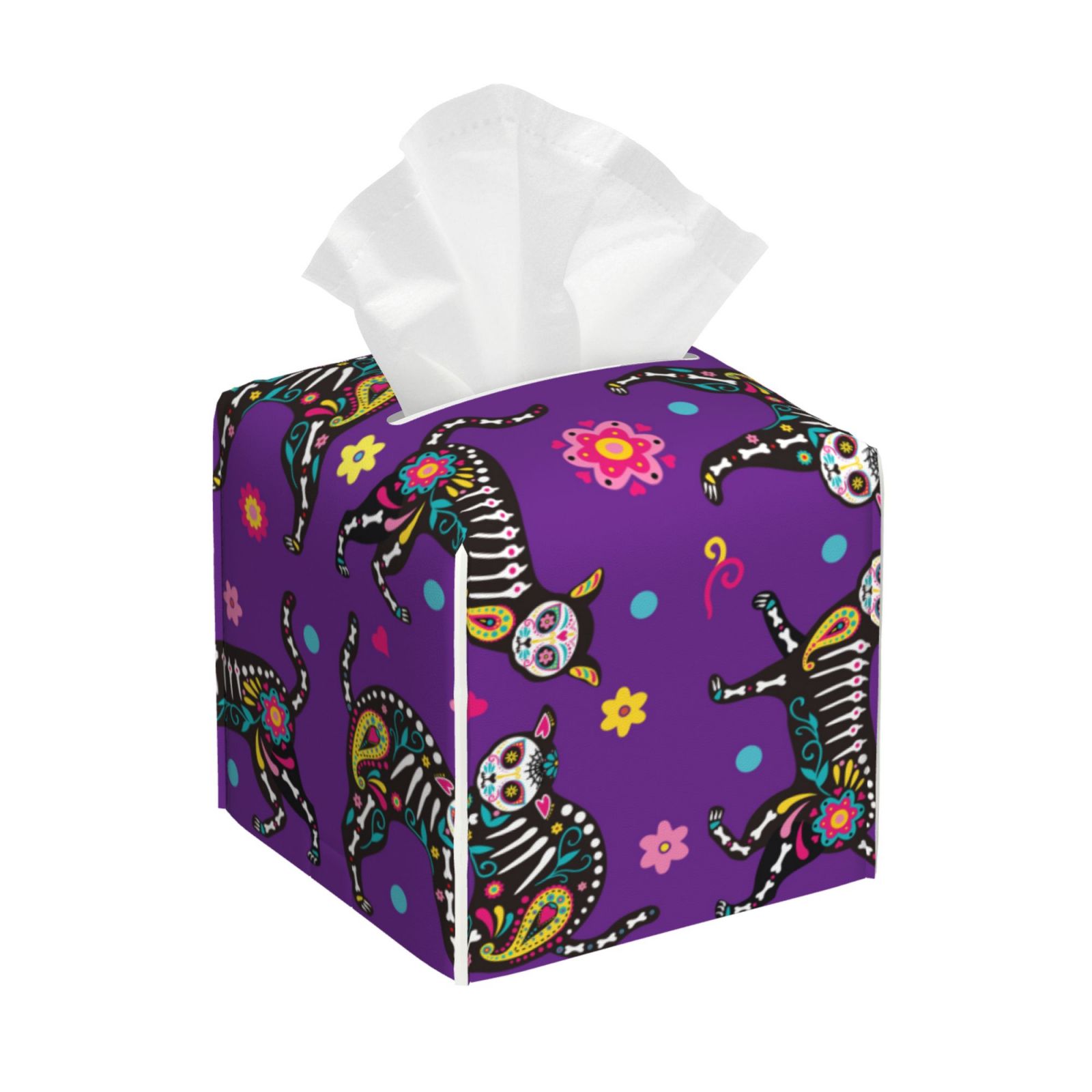 Cauagu cat skeletons and flowers Print Tissue Box Cover,Leather Square ...