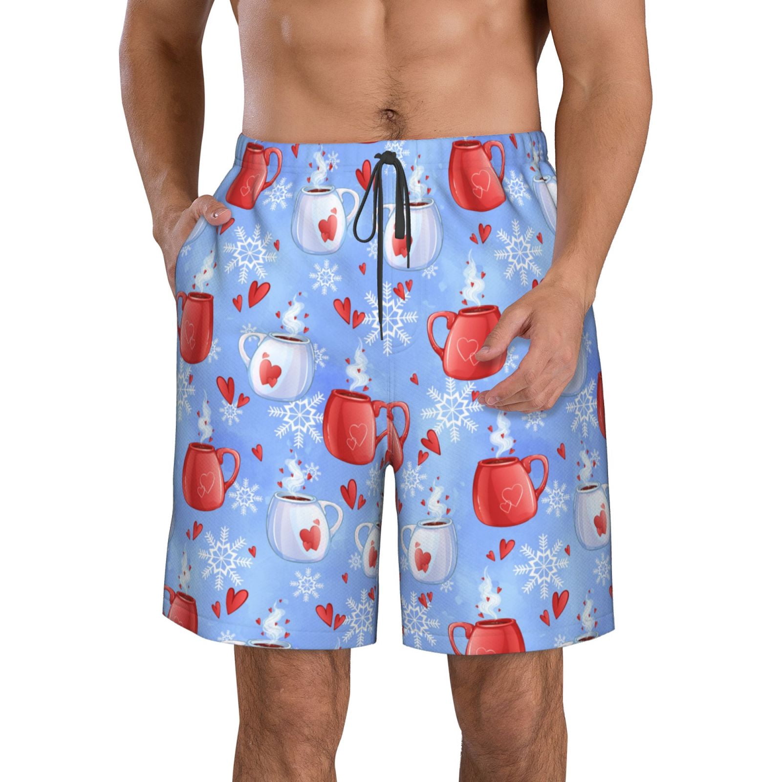 Cauagu coffee love cup winter Print Men's Swim Trunks,Hawaiian Bathing ...