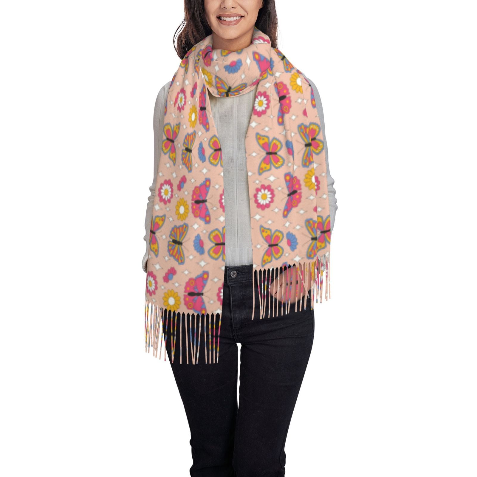 Cauagu colorful Butterfly Daisy Print Women Wrap Shawl tassels Scarves ...