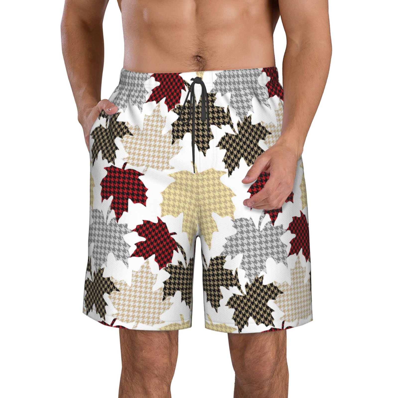 Cauagu colorful Maple Print Men's Swim Trunks,Hawaiian Bathing Suit ...
