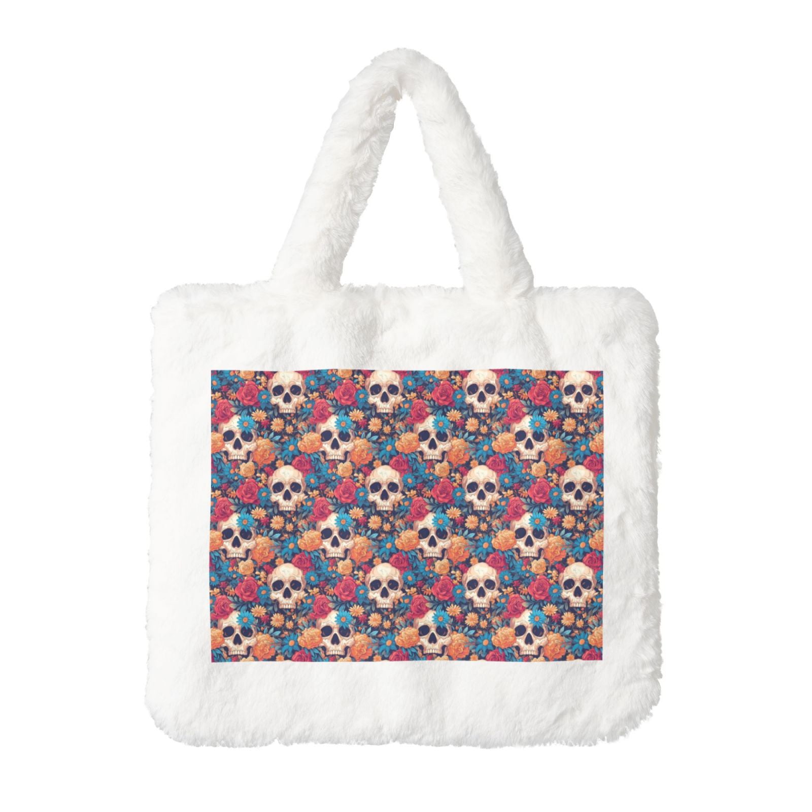 Cauagu colorful Skull rose Pattern Women's Plush Tote Bag,Soft Underarm ...