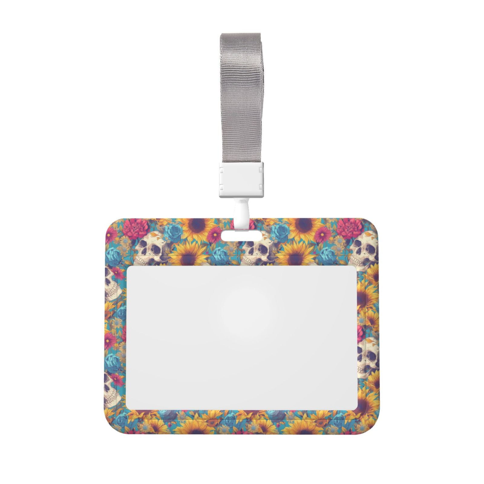 Cauagu colorful Skull sunflower for ID Badge Holder,Badge Holder with ...
