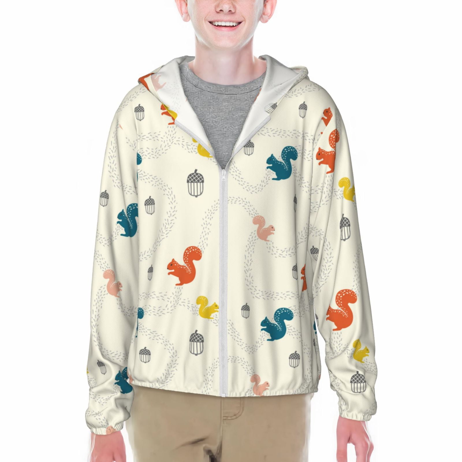 Cauagu colorful Squirrel Nuts Print Sun Protection Jacket for Teen,Full ...