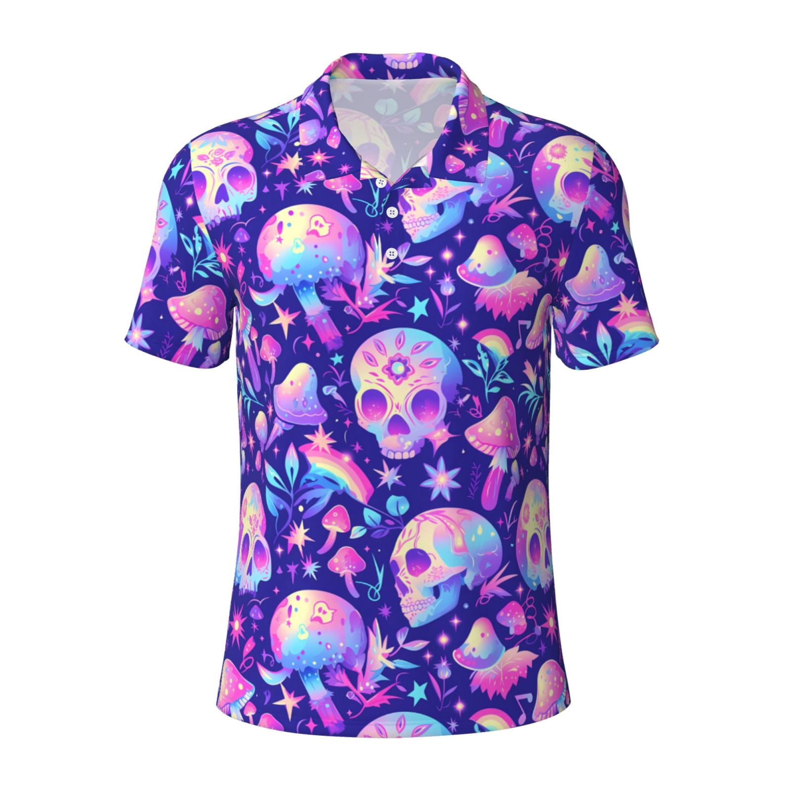 Cauagu colorful mushroom Skull rainbow Print Men's Polo Shirts, Short ...