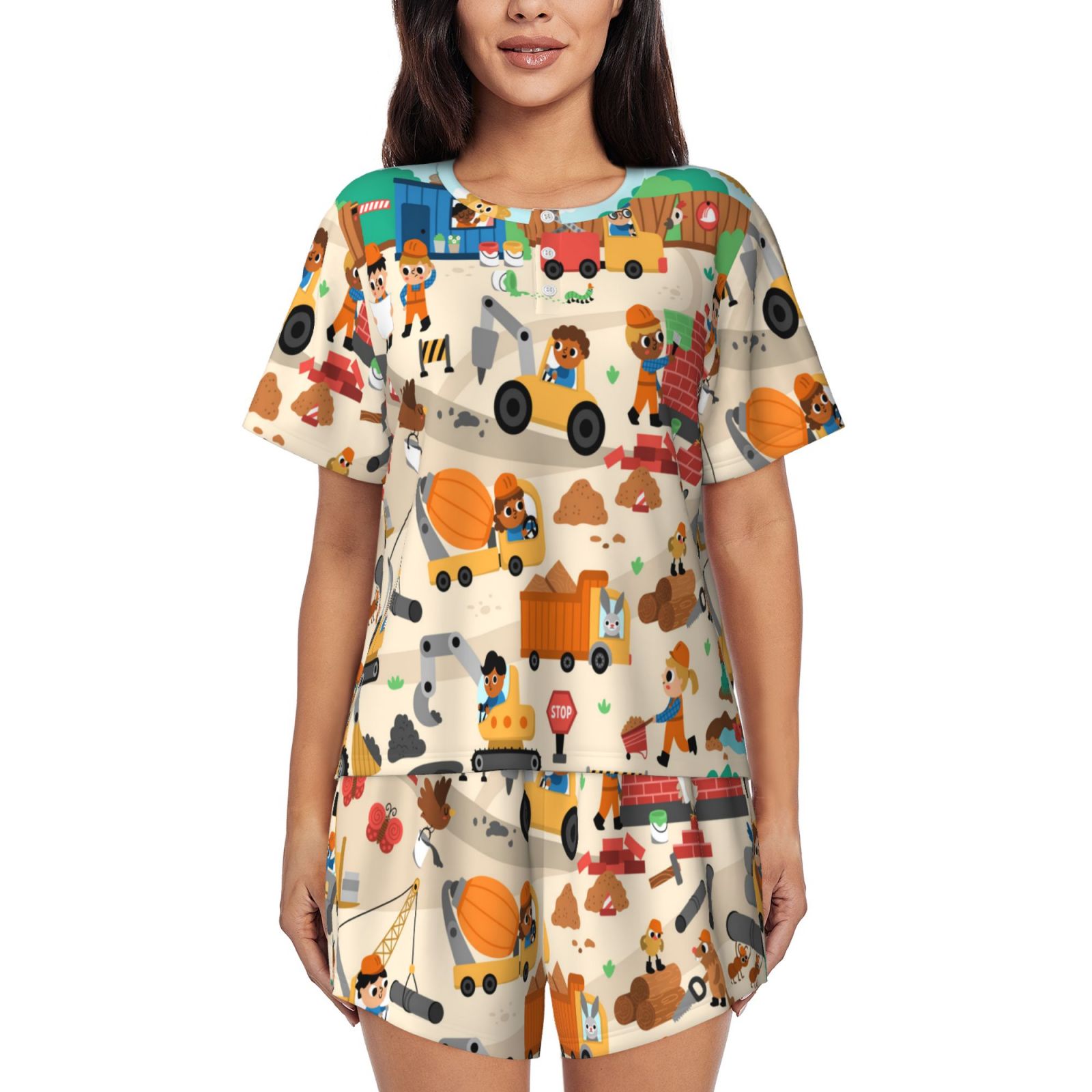 Cauagu construction road work landscape for Women's Round Neck Pajama ...