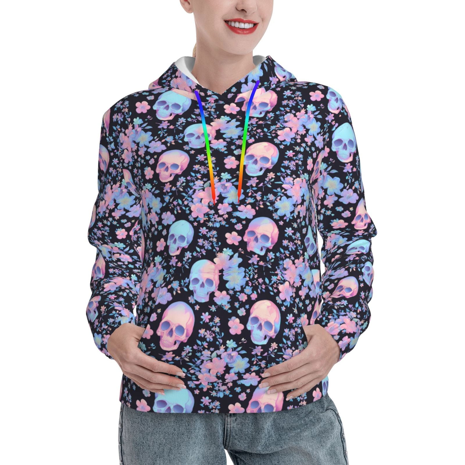 Cauagu cool Skull flower for Women's Hooded Sweatshirts Pullover Hoodie for Women Fall Workout ...