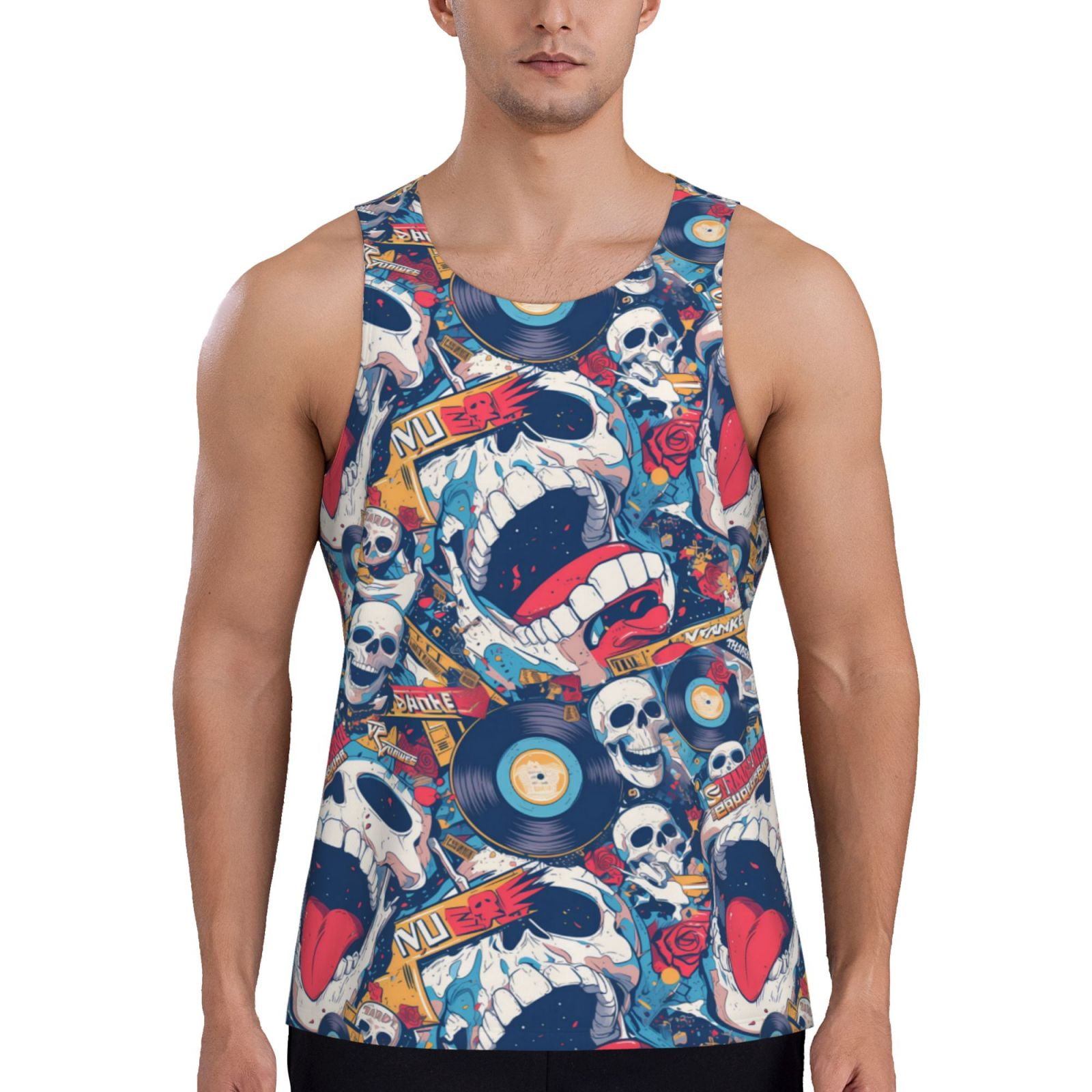 Cauagu cool rock Skull Print Men's Sleeveless Muscle Shirts,Tank Tops ...