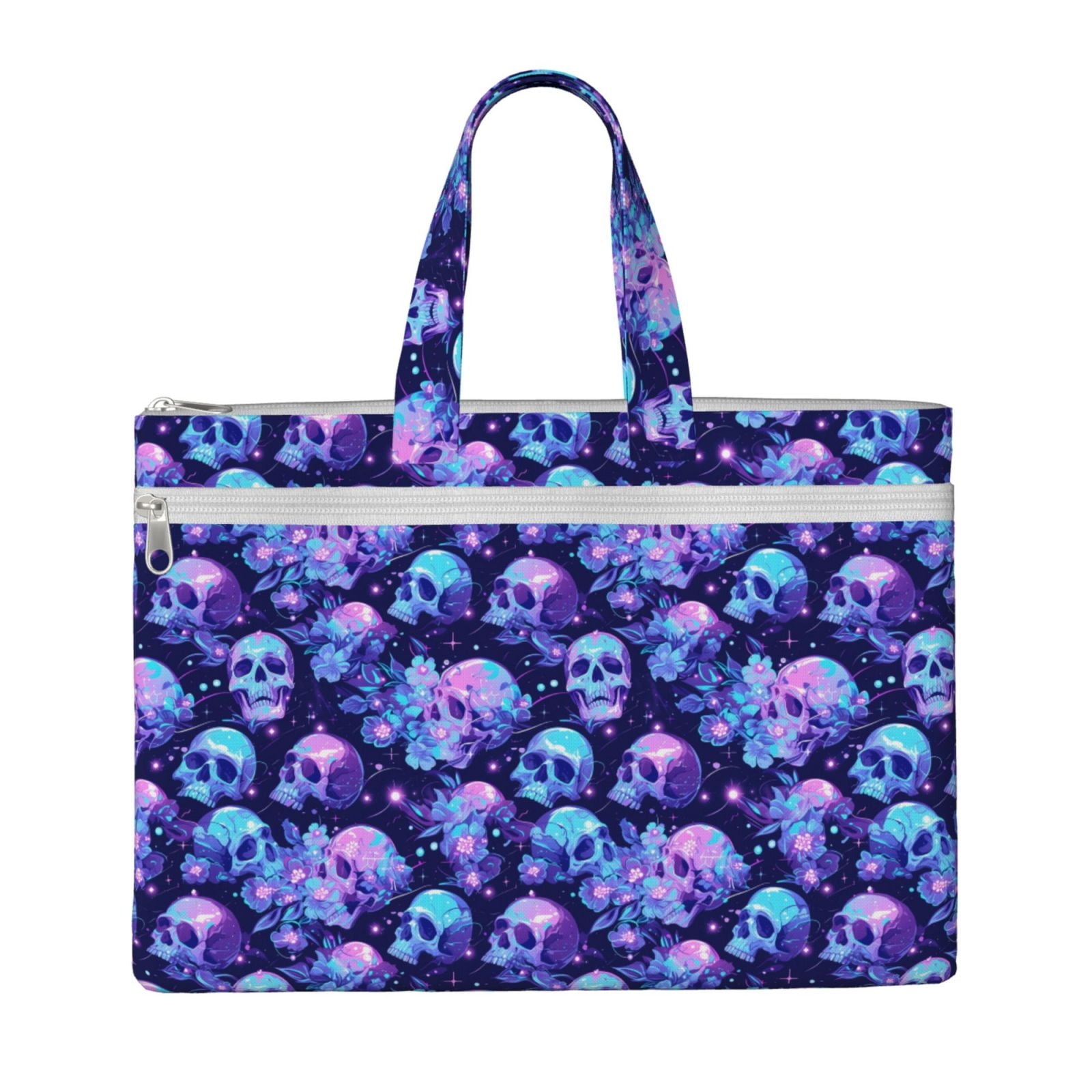 Cauagu crystal Skull flower star Pattern Canvas Tote File Bag, Zipper ...