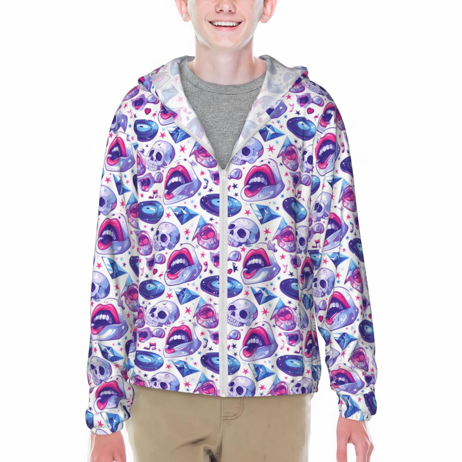 Cauagu crystal Skull record lips Print Sun Protection Jacket for Teen ...