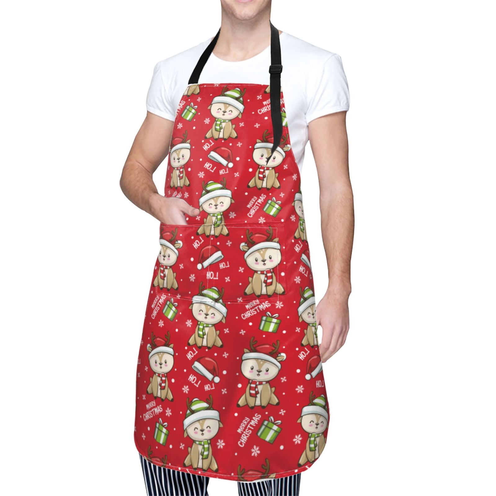Cauagu cute Christmas Moose Aprons with Pockets,Waterproof Apron for ...