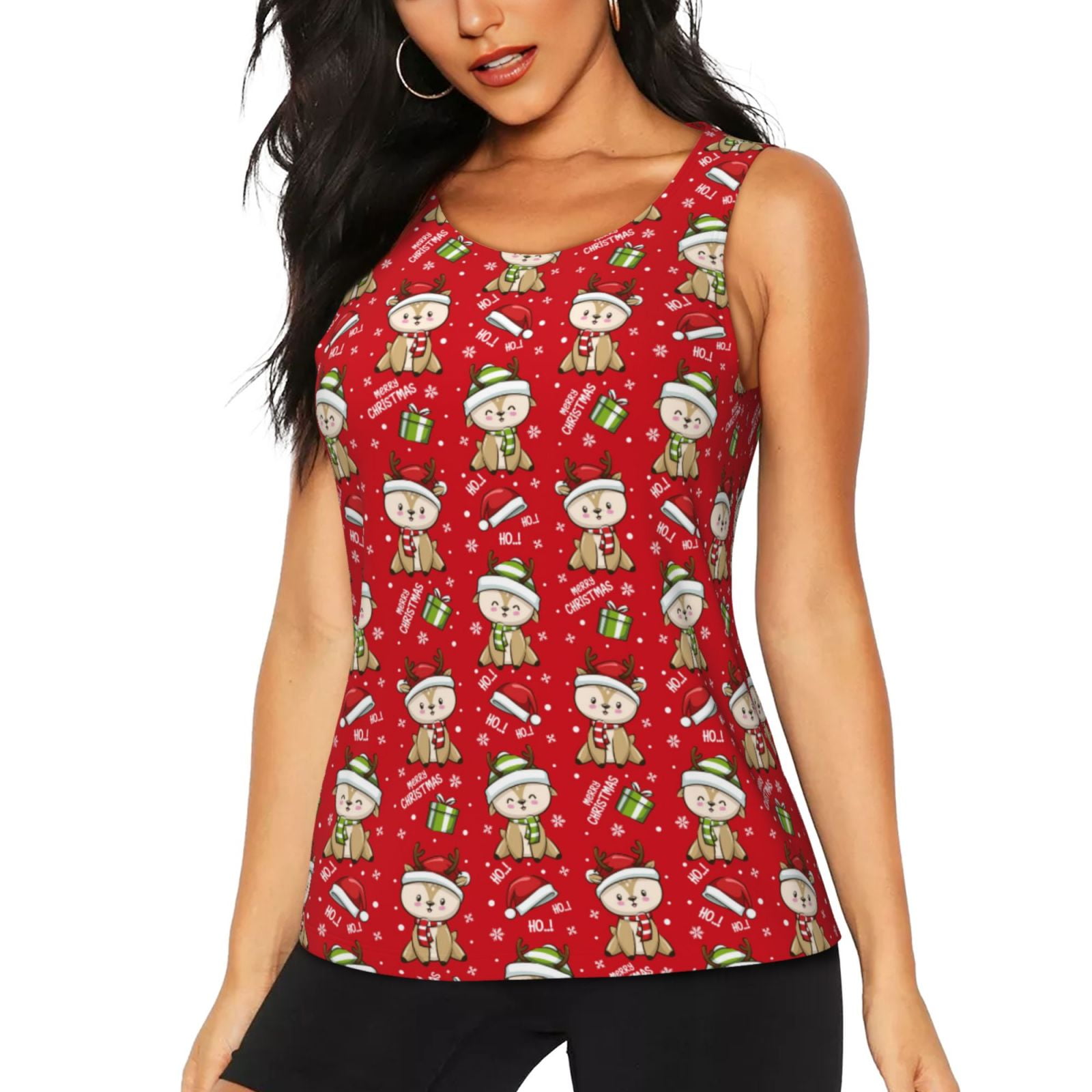 Cauagu cute Christmas Moose for Women's Workout Tank Tops Sleeveless ...