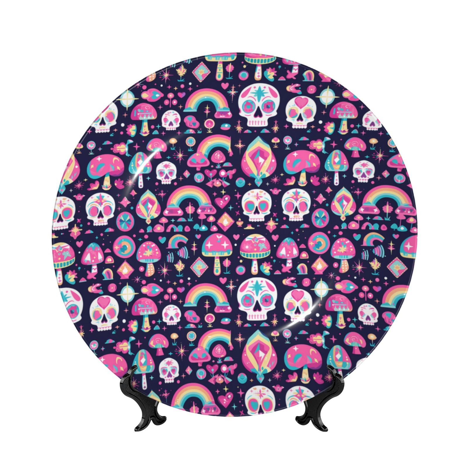 Cauagu cute Skull rainbow mushroom Print Bone China Decorative Plate ...