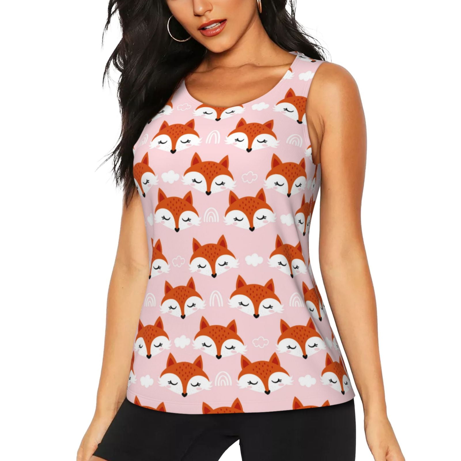 Cauagu cute fox pink for Women's Workout Tank Tops Sleeveless Running ...
