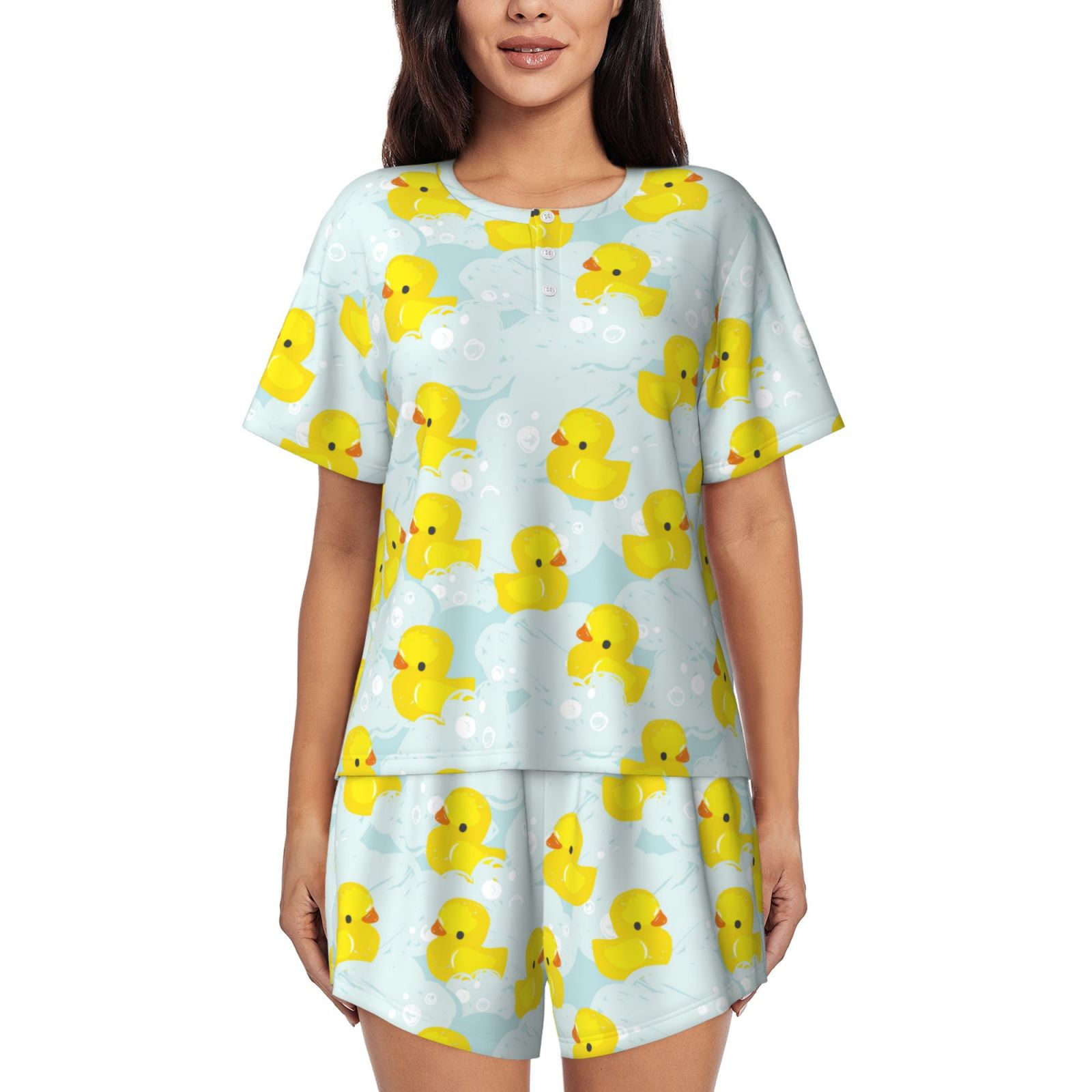Cauagu cute rubber duck for Women's Round Neck Pajama Set,Short-Sleeved ...