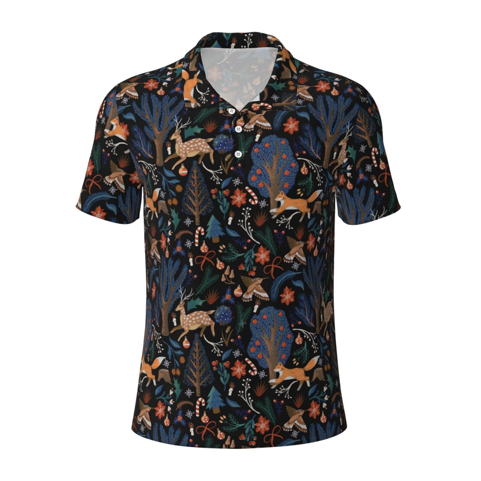 Cauagu fall fox deer bird Print Men's Polo Shirts, Short-Sleeve Polo ...