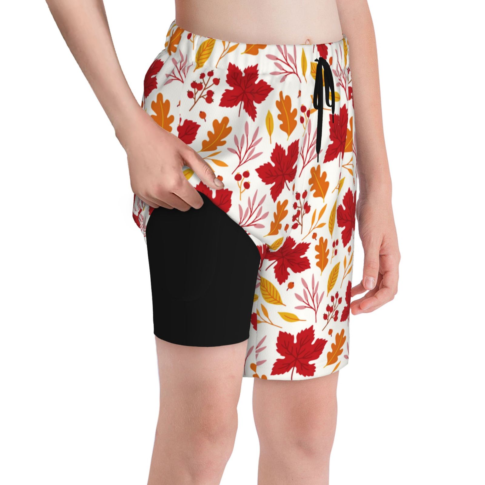 Cauagu fall laef Maple Print Swim Trunks for Men,Youth Boys Swim Shorts Compression Liner Beach ...