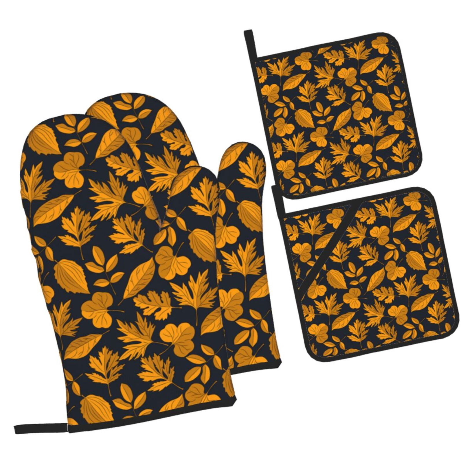 Cauagu fall leaf Print Oven Mitts and Pot Holders 4 pcs Set,Extra ...