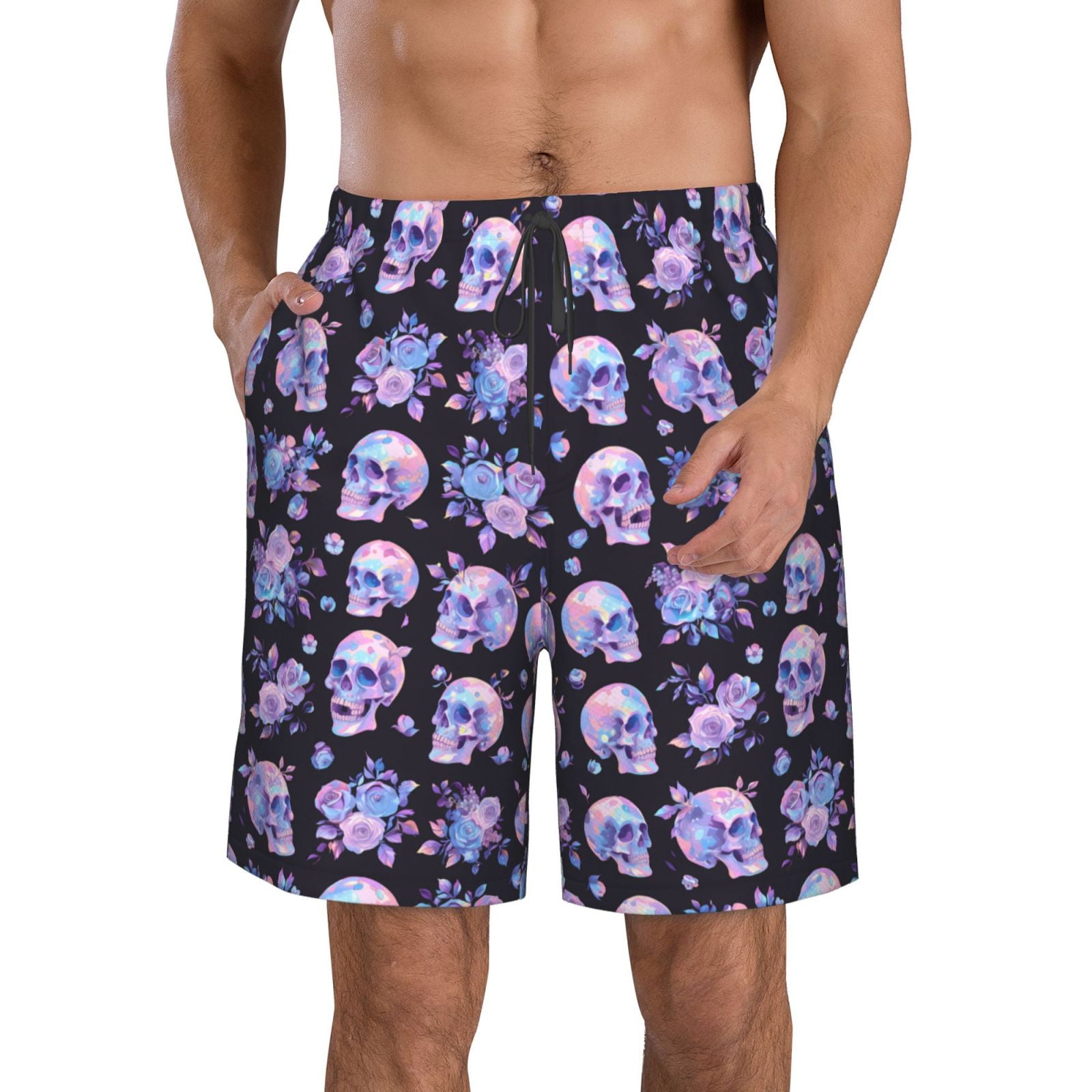 Cauagu flower Skull rose Print Men's Swim Trunks,Hawaiian Bathing Suit ...
