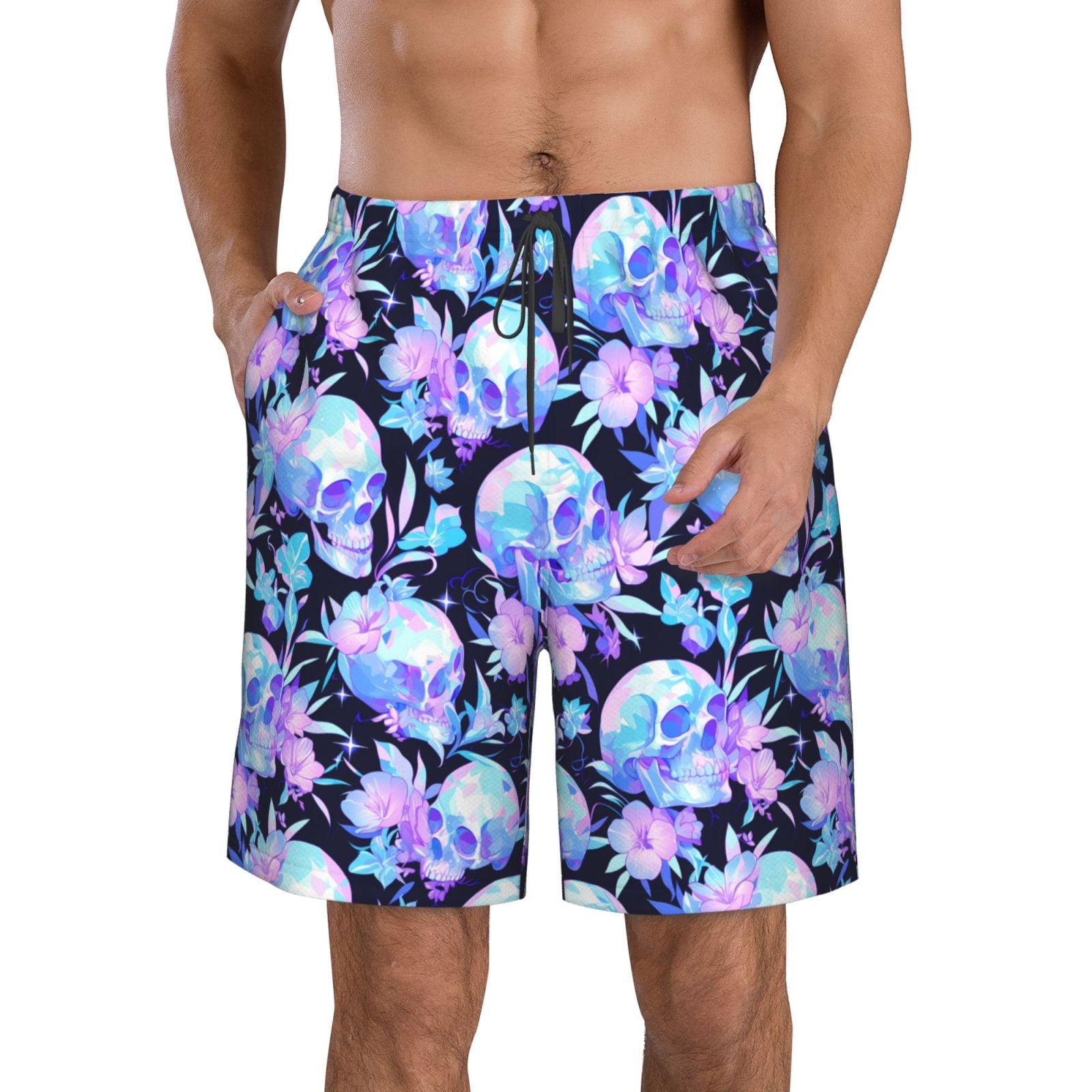 Cauagu flower Skull star Print Men's Swim Trunks,Hawaiian Bathing Suit ...