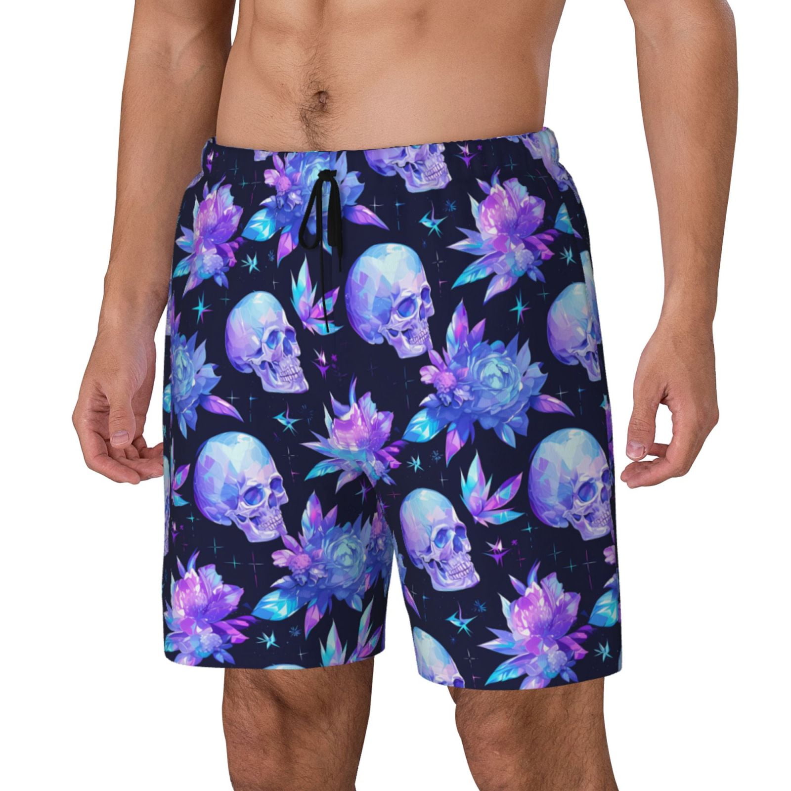 Cauagu flower starry sky Skull Print Mens Swim Trunks Quick Dry Board ...