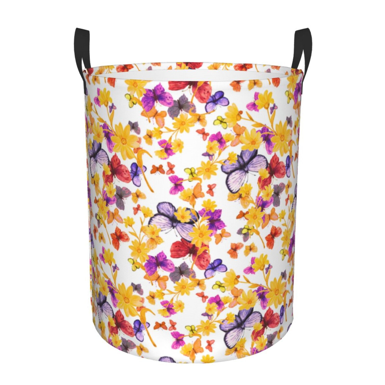 Cauagu flowers and flying butterflies for Laundry Basket,Collapsible ...