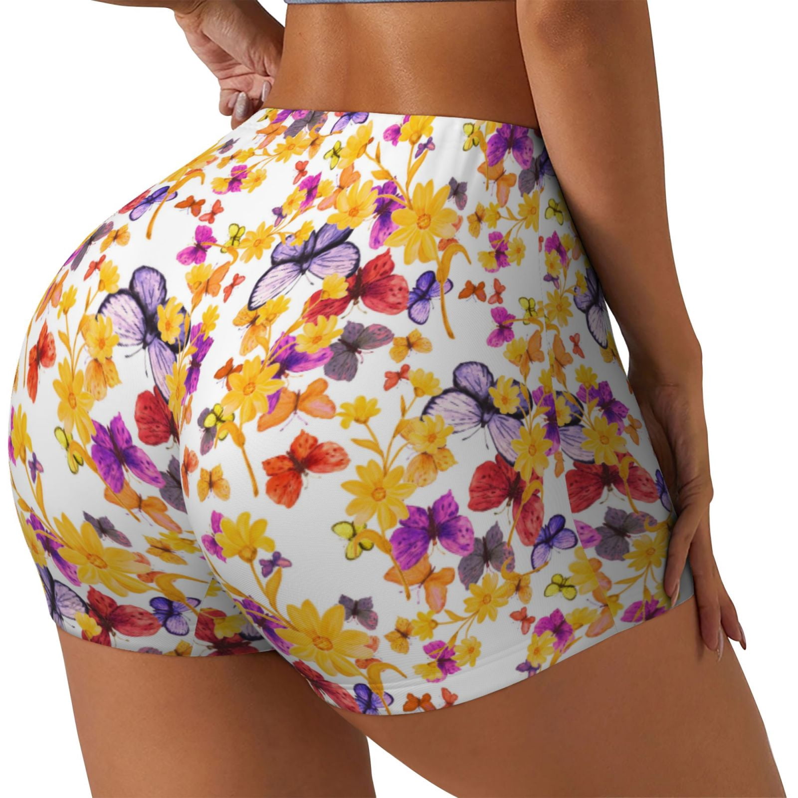 Cauagu flowers and flying butterflies for Womens Workout Impact Shorts ...