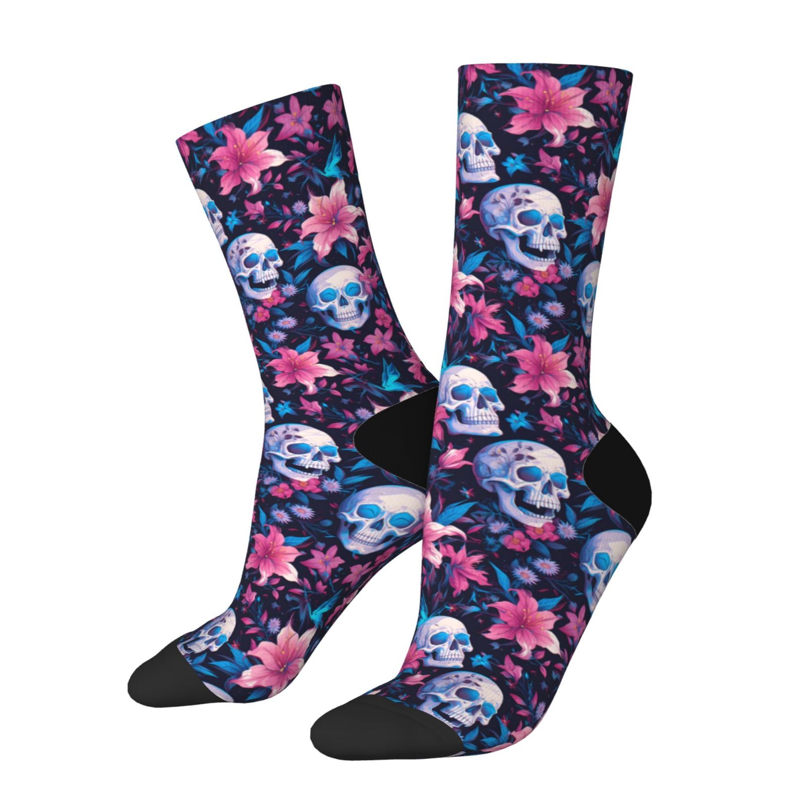 Cauagu funny Skull daisy flower Print Crew Socks for Women and Men ...