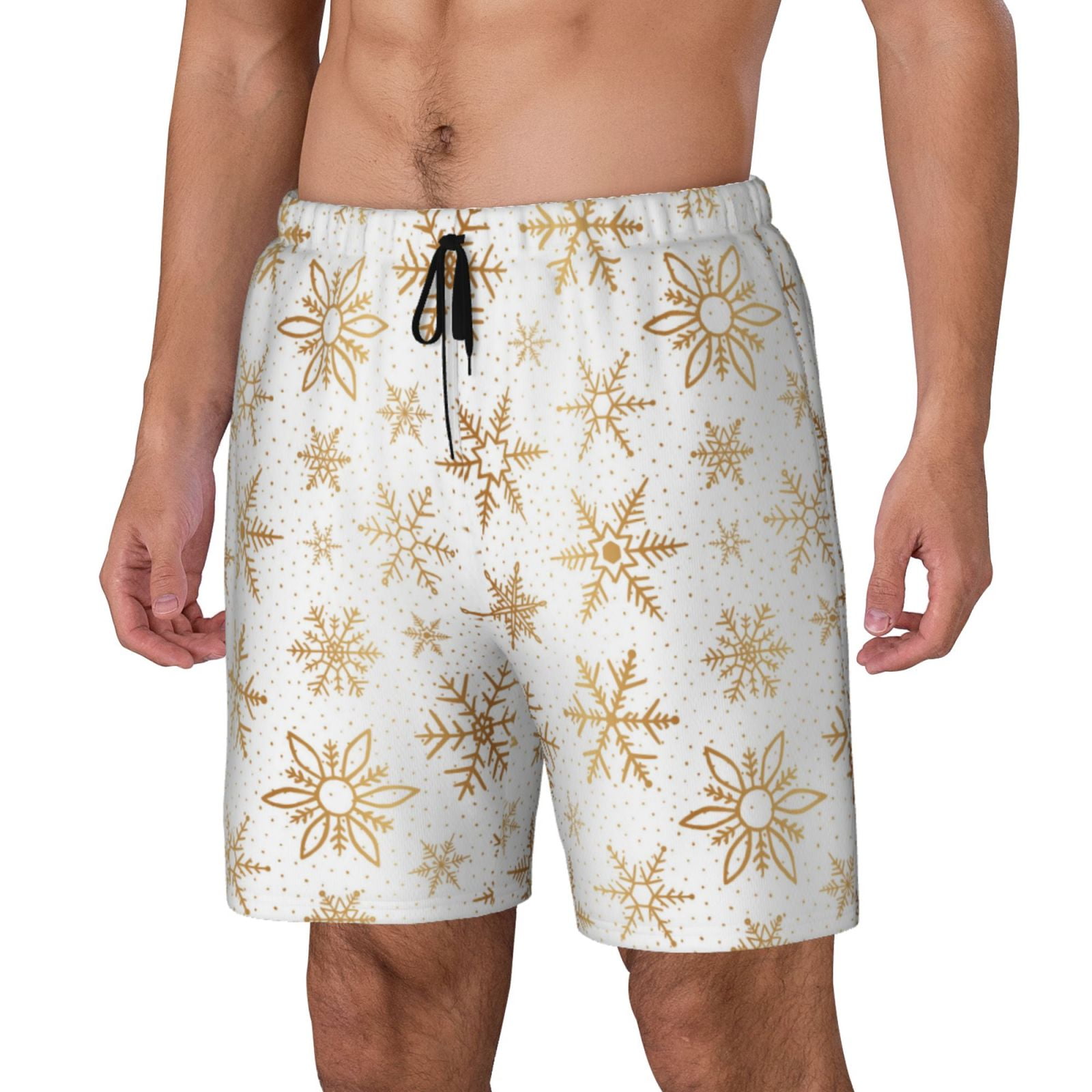 Cauagu gold Snowflake print Print Mens Swim Trunks Quick Dry Board ...