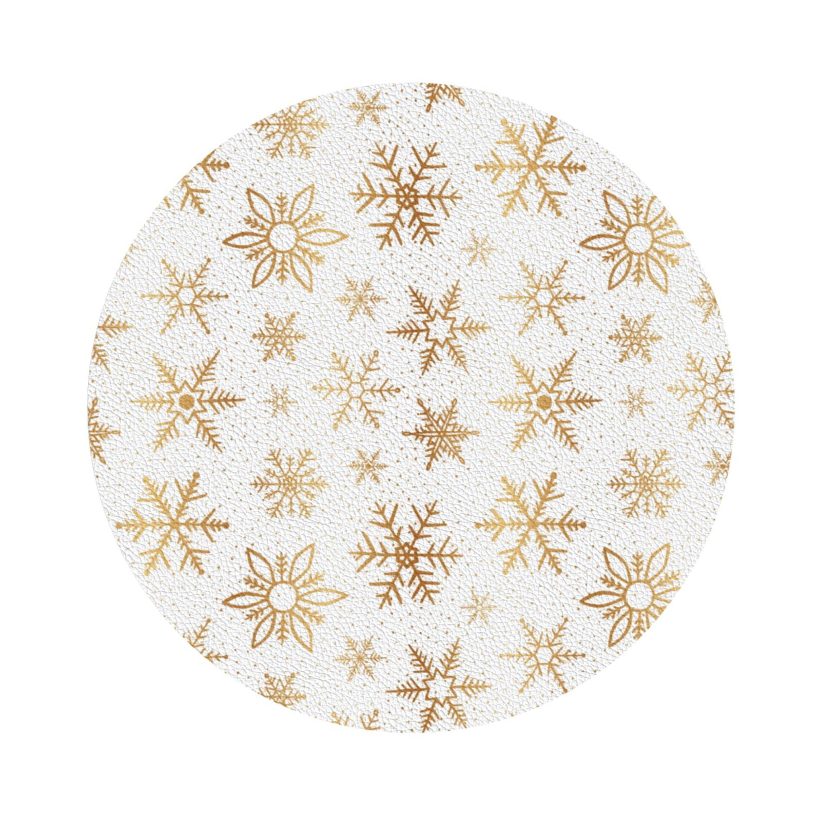 Cauagu gold Snowflake print for Round Coaster,Drink Coasters Set of 4 Leather Bar Beer Beverage ...
