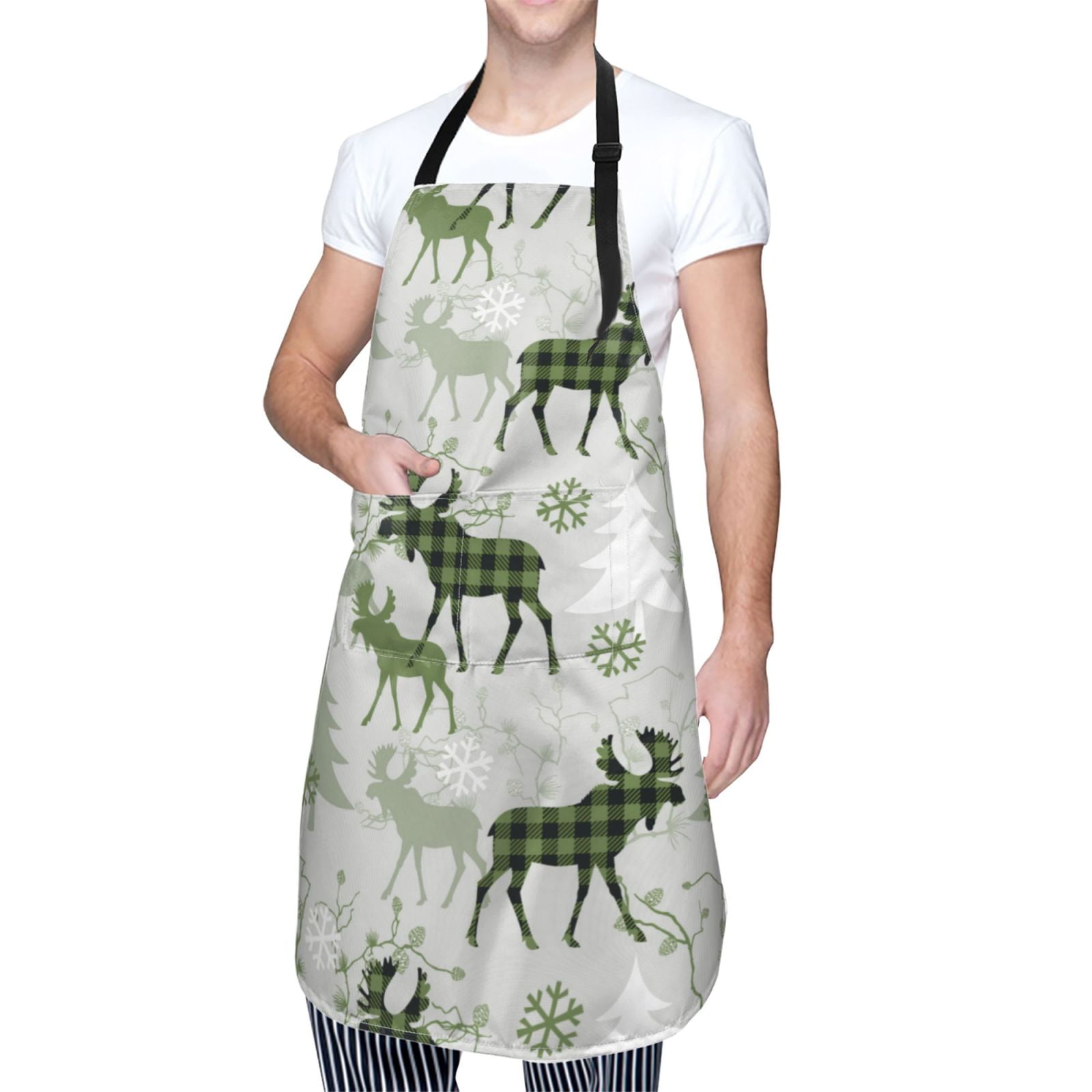 Cauagu green plaid Moose tree Aprons with Pockets,Waterproof Apron for ...
