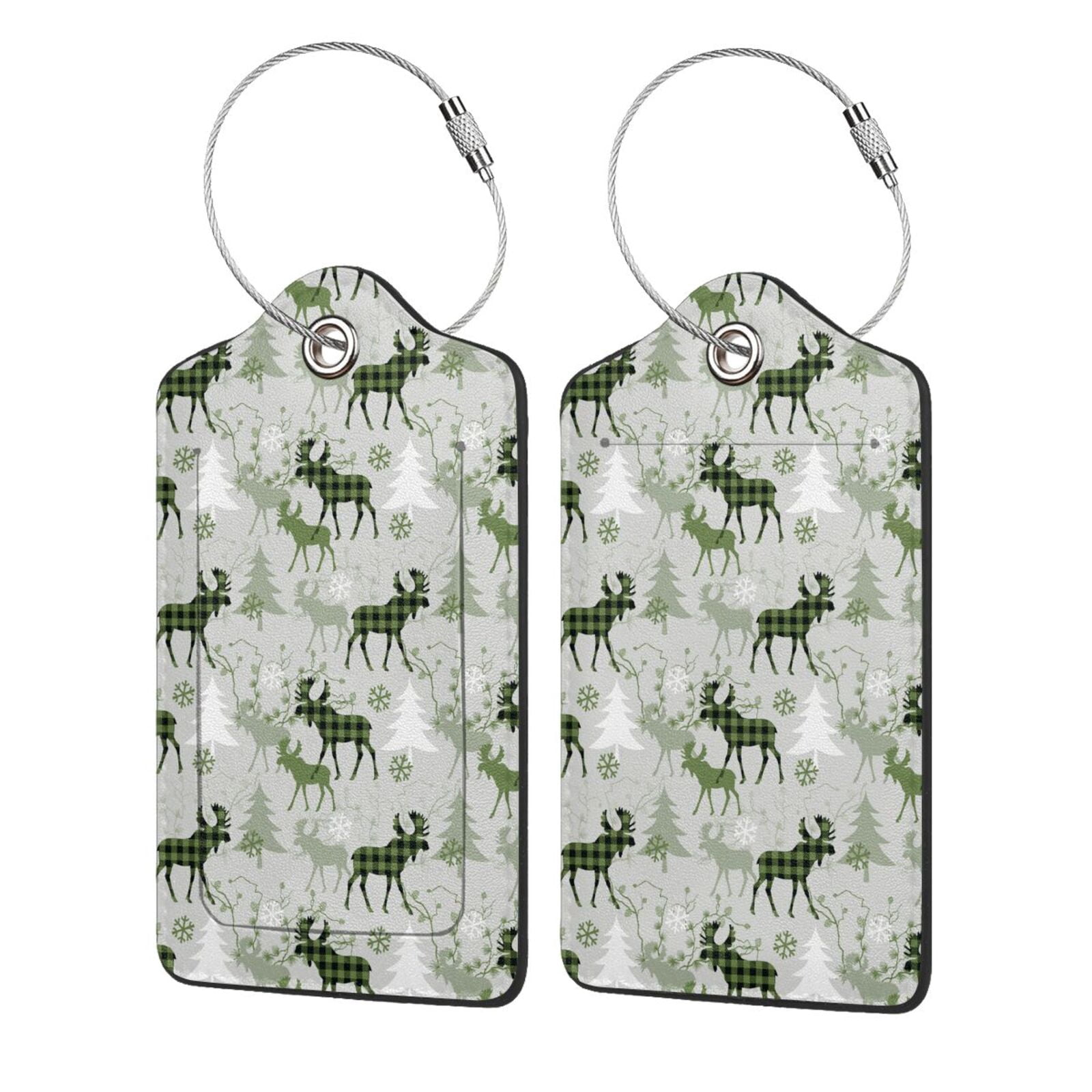 Cauagu green plaid Moose tree Pattern Luggage Tags,Leather Luggage Tags ...