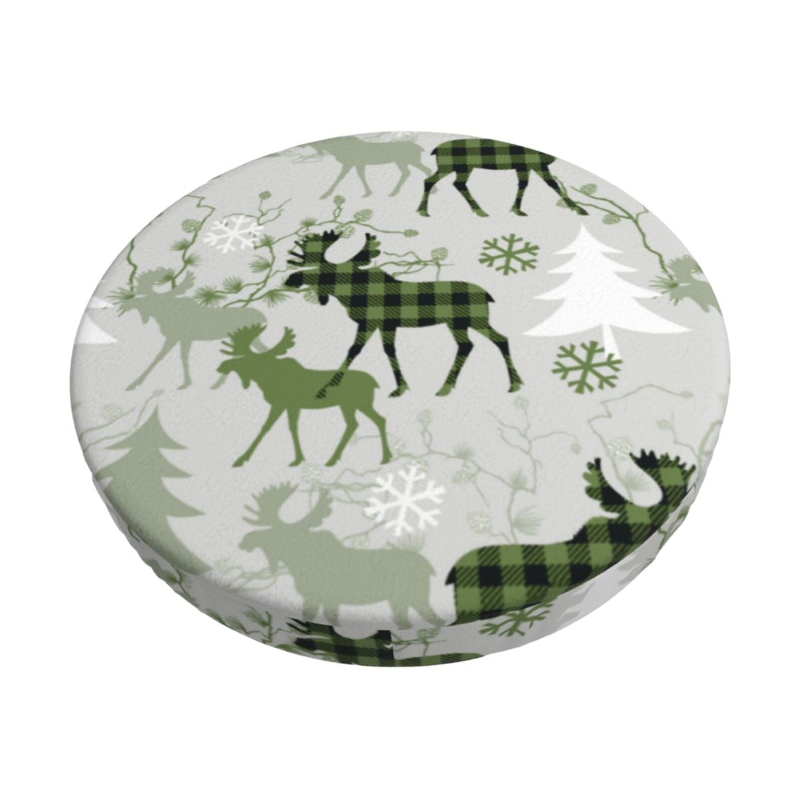 Cauagu green plaid Moose tree Print Round Stool Covers,Seat Cushion for ...