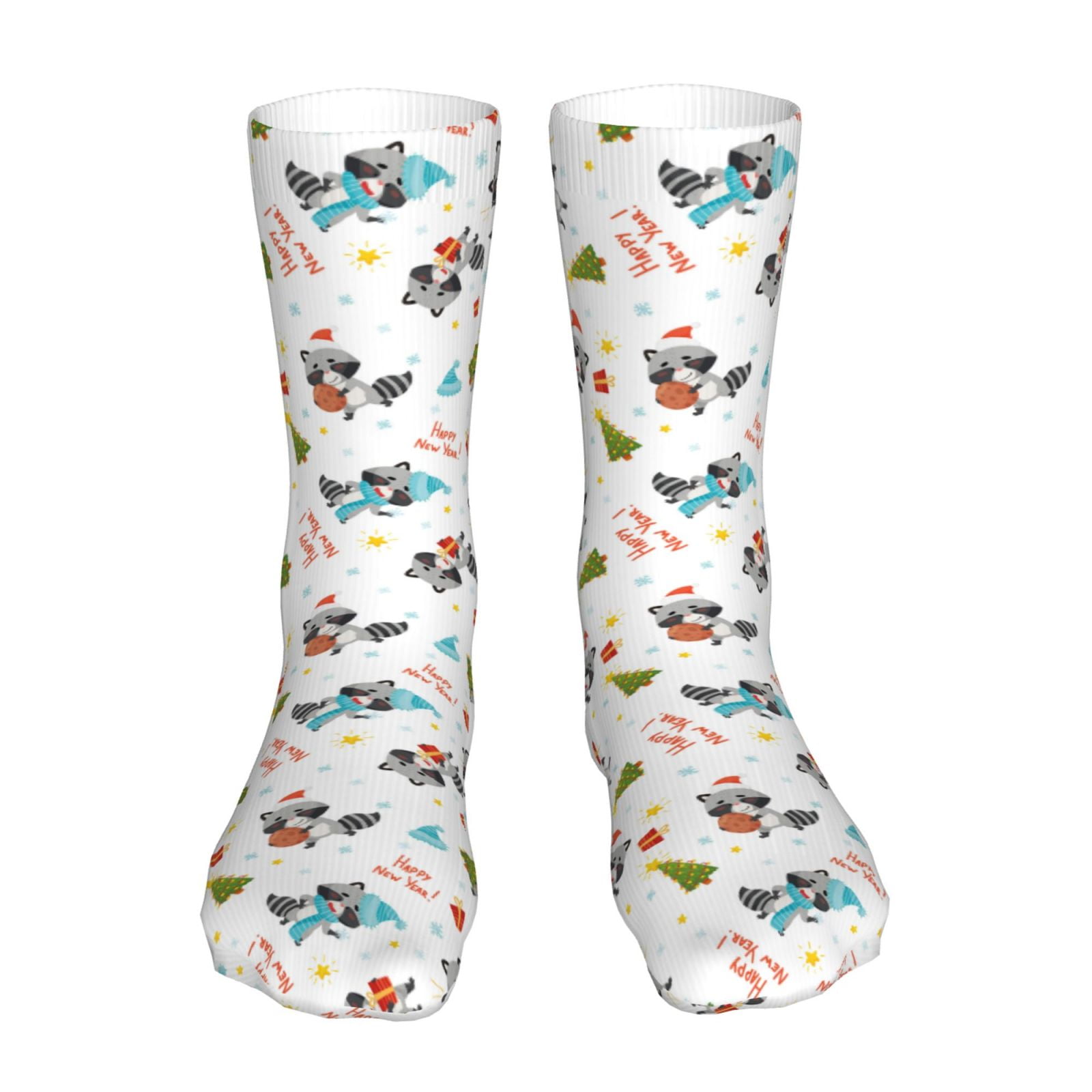 Cauagu happy new year Raccoon Pattern Fun Novelty Crew Socks,Casual ...